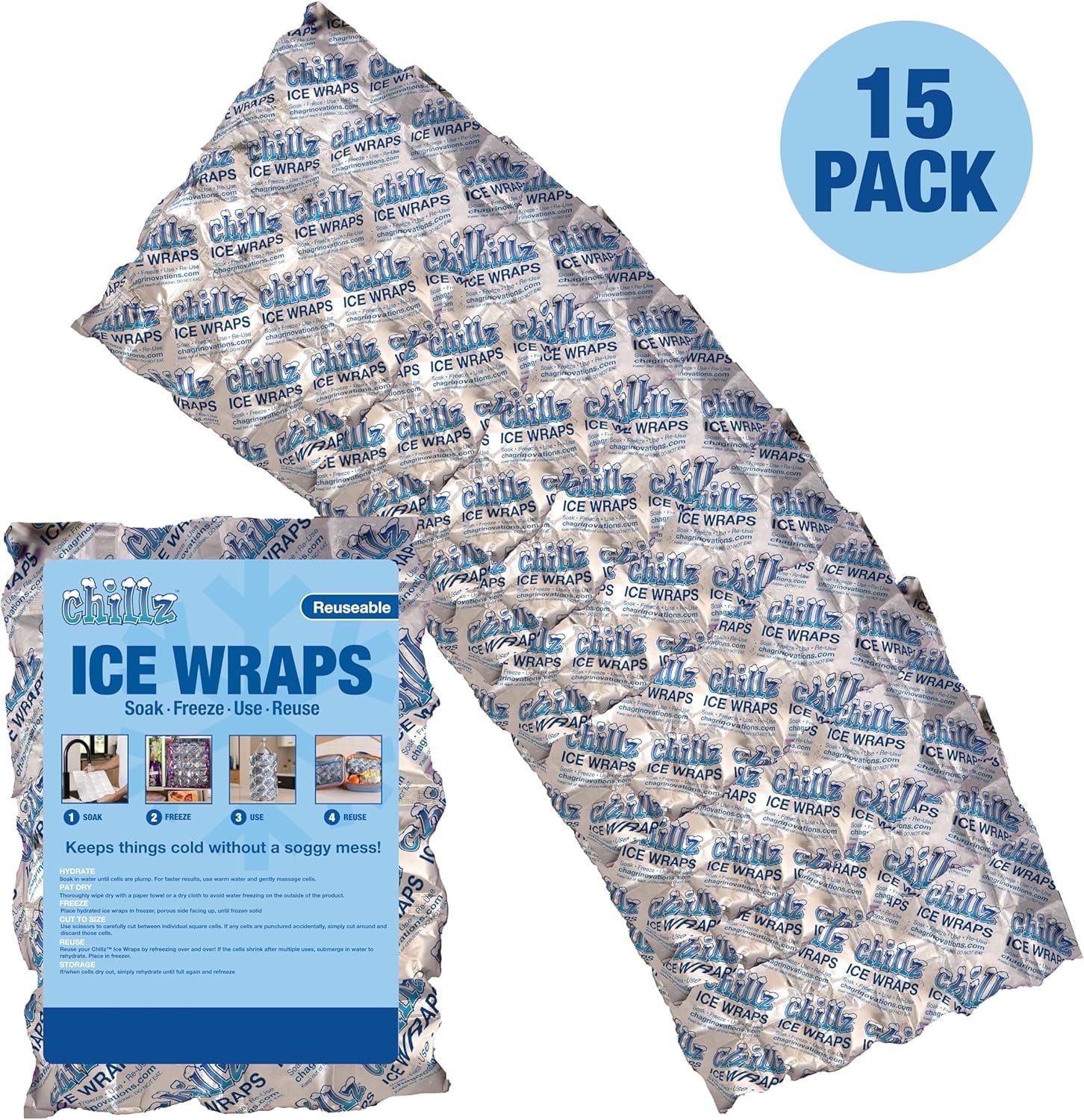 Chillz Reusable Ice Wraps 15 Pack (Silver) - Walmart.com