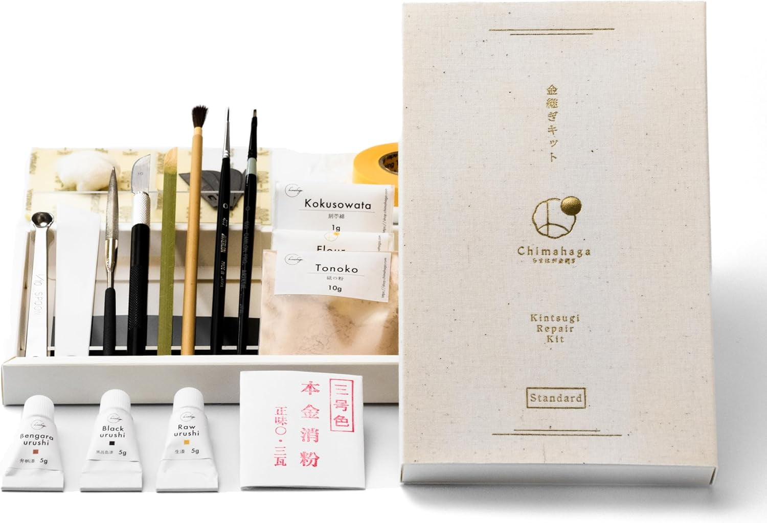 Chimahaga Kintsugi Repair Kit for Beginners -Standard- Genuine Gold Japanese Traditional ...