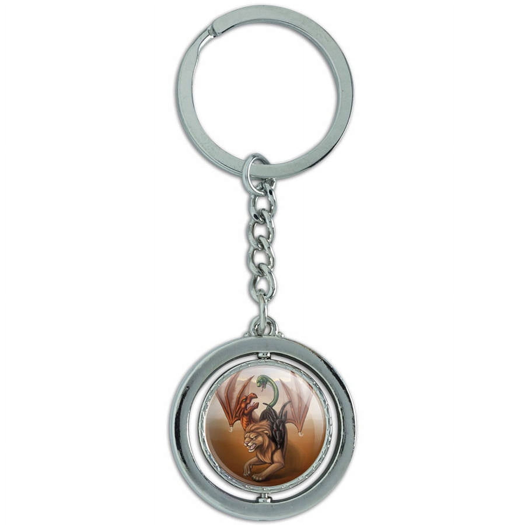 Chimera Fantasy Lion Dragon Goat Spinning Round Metal Key Chain ...