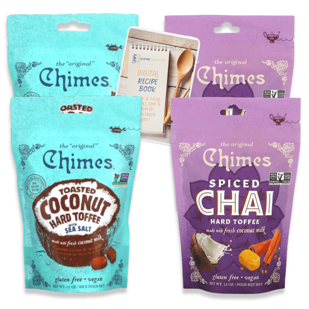 Chimes Coconut Hard Toffee Variety Pack of 4, 2 of each (Toasted Coconut & Spiced Chai)The ...