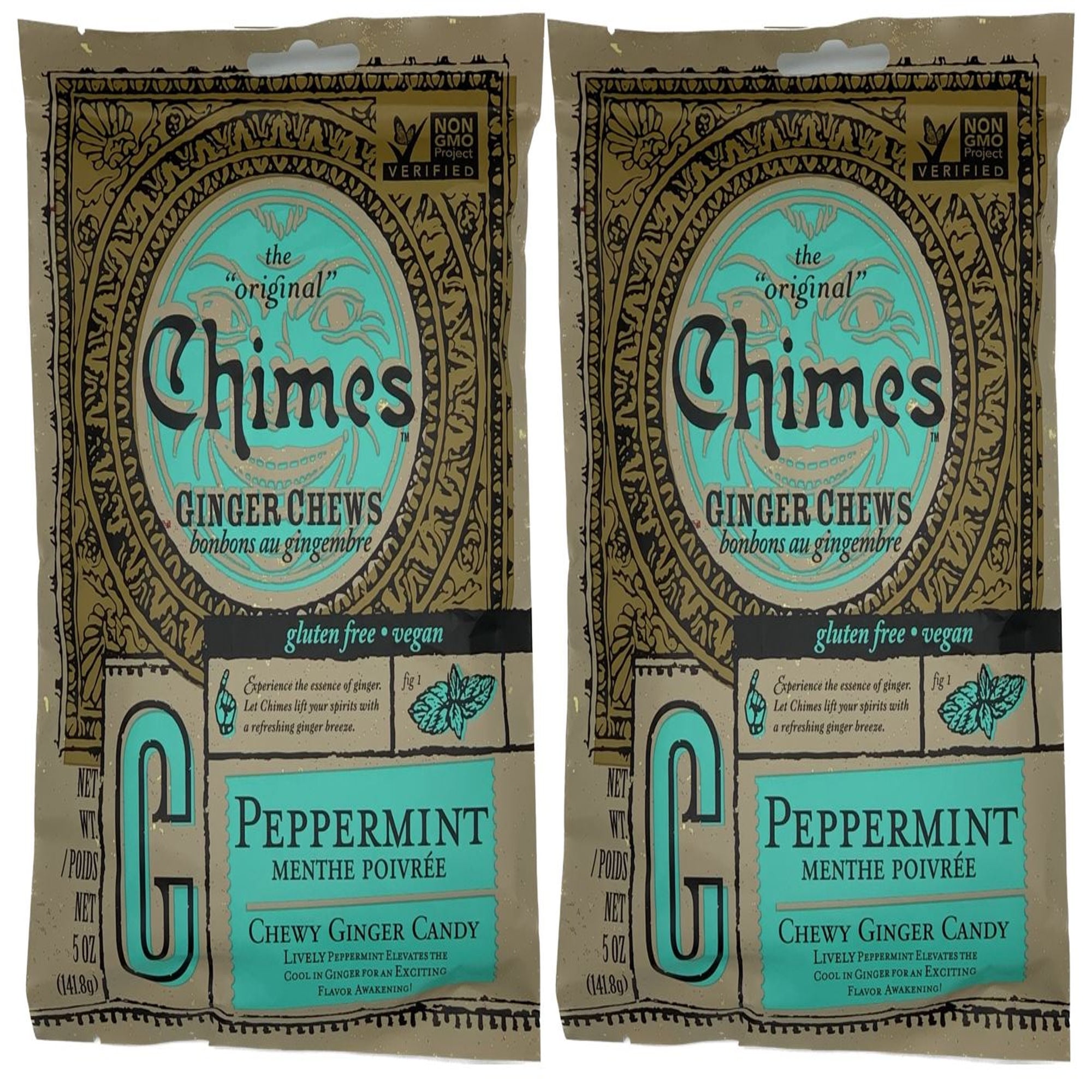 Chimes Ginger Chews, Ginger Candy, Peppermint Flavor, 5 Oz, 2 Pack ...