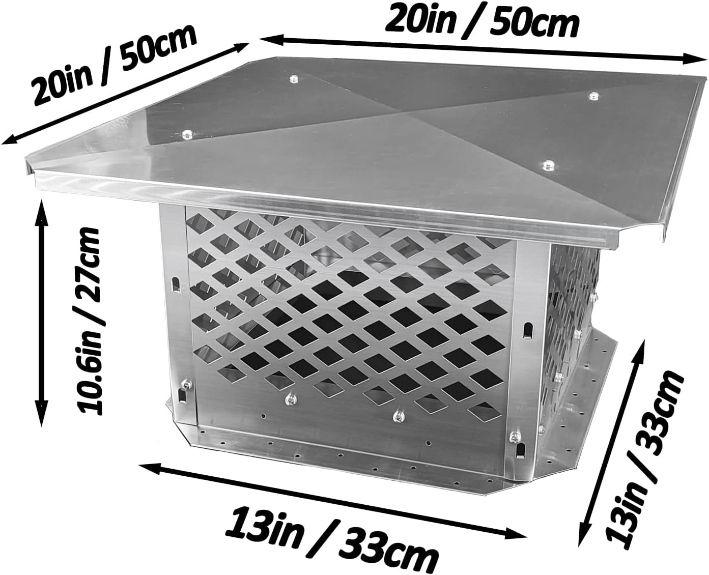 Chimney Cap, 13" x 13" Chimney Cover, Bottom Installation Adjustable to ...