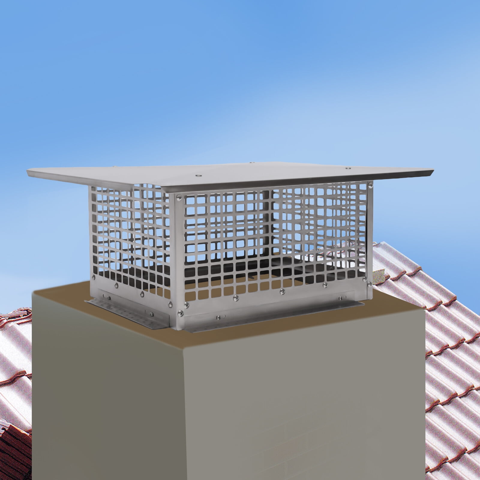 Chimney Cap, 17" x 29" Flue Caps, 304 Stainless Steel Chimney Cover ...