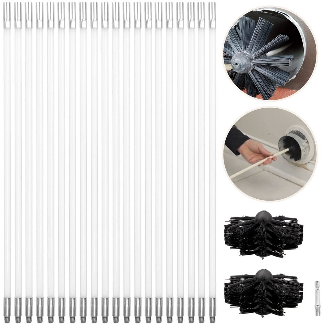 Chimney Cleaning Brush Kit, 23PCS Chimney Sweep Kit, Duct Vent Cleaning ...