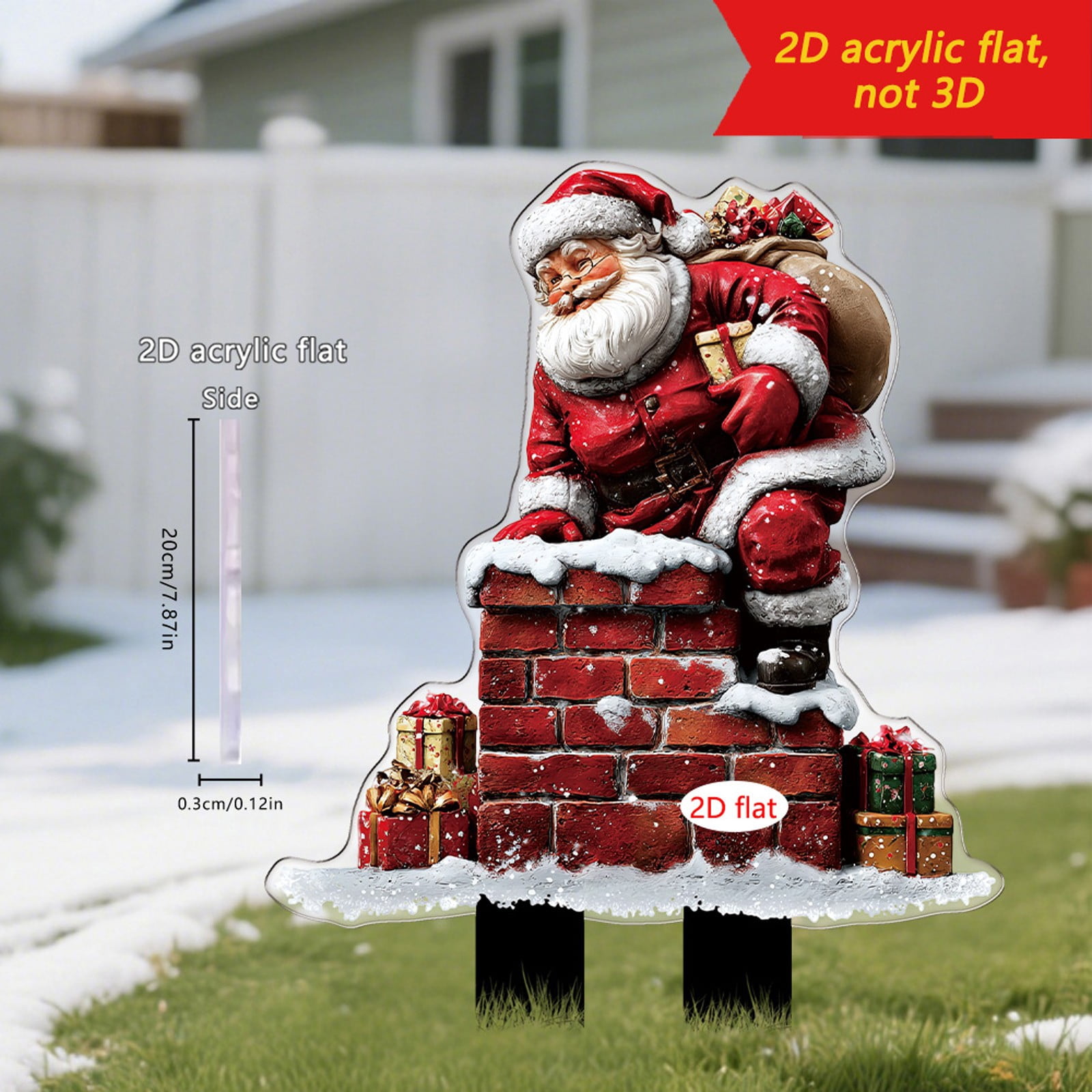 Chimney Climbing Santa Decor - 2D Flat Outdoor Holiday Decoration with ...