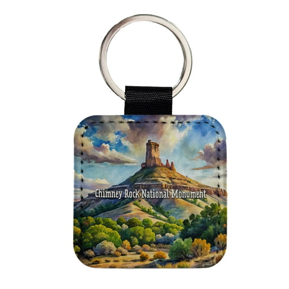 Chimney Rock National Monument Colorado Faux Leather Square Keychain ...