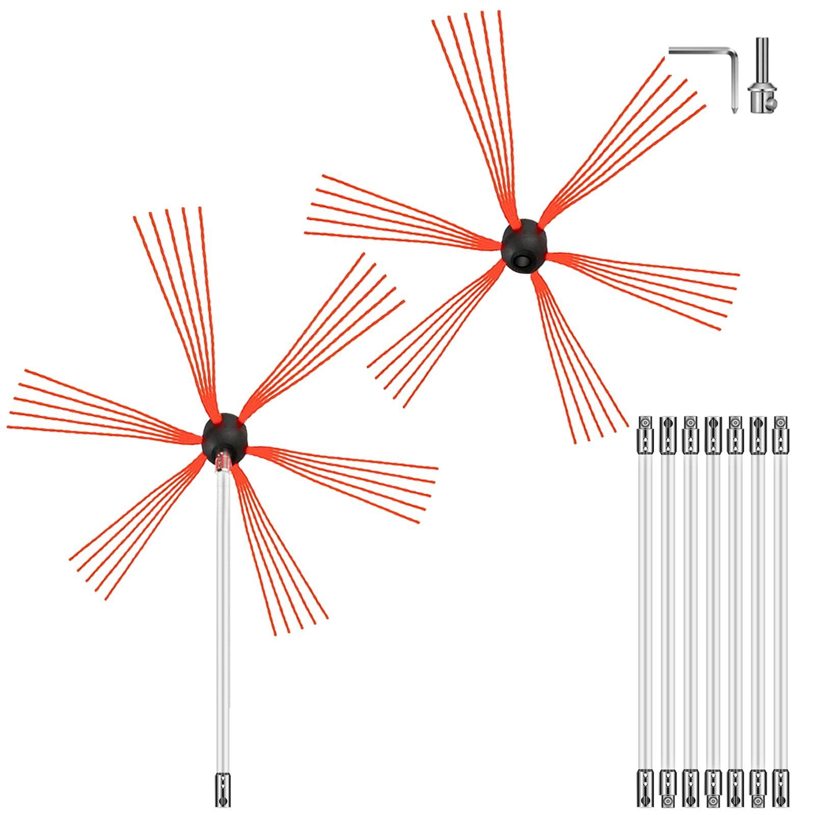Chimney Sweep Kit 26FT Length with 8 Flexible Nylon Rods and 2 Rotary ...
