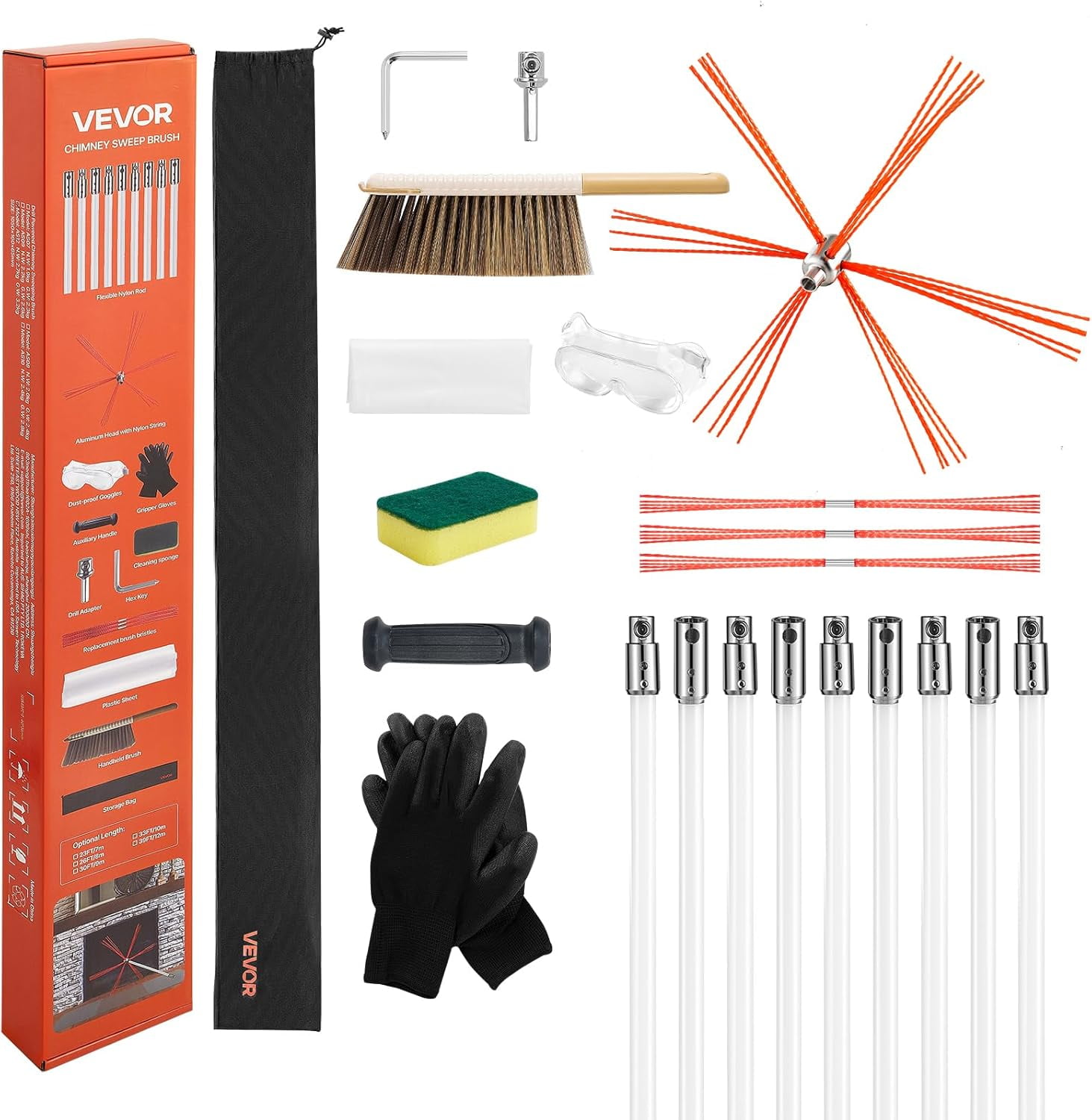 Chimney Sweep Kit, 30 ft Maximum Extendable Length Chimney Sweep ...
