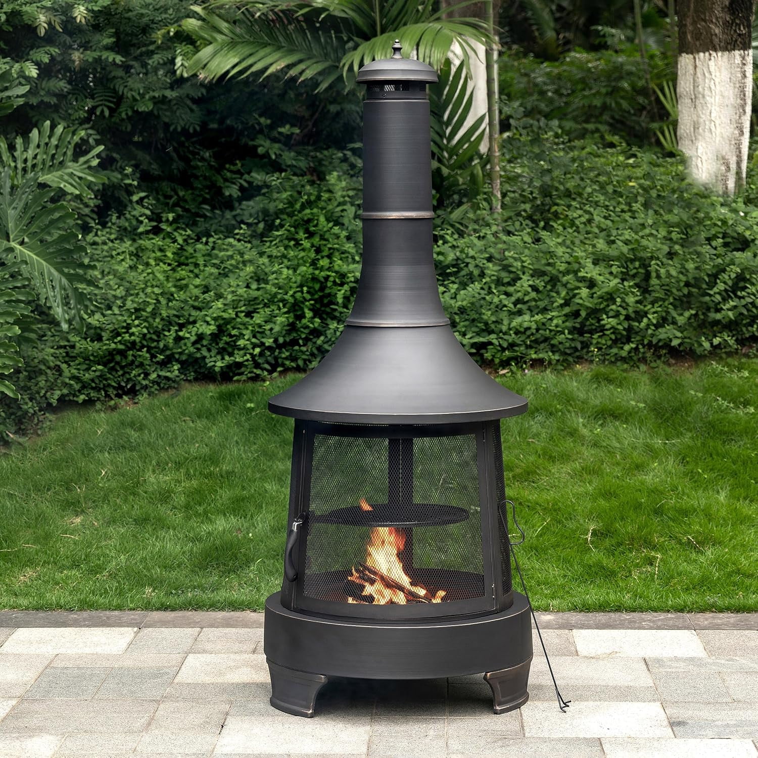 Chimney Wood Burner Firepit with PVC Cover - Outdoor BBQ Fire Pit with ...