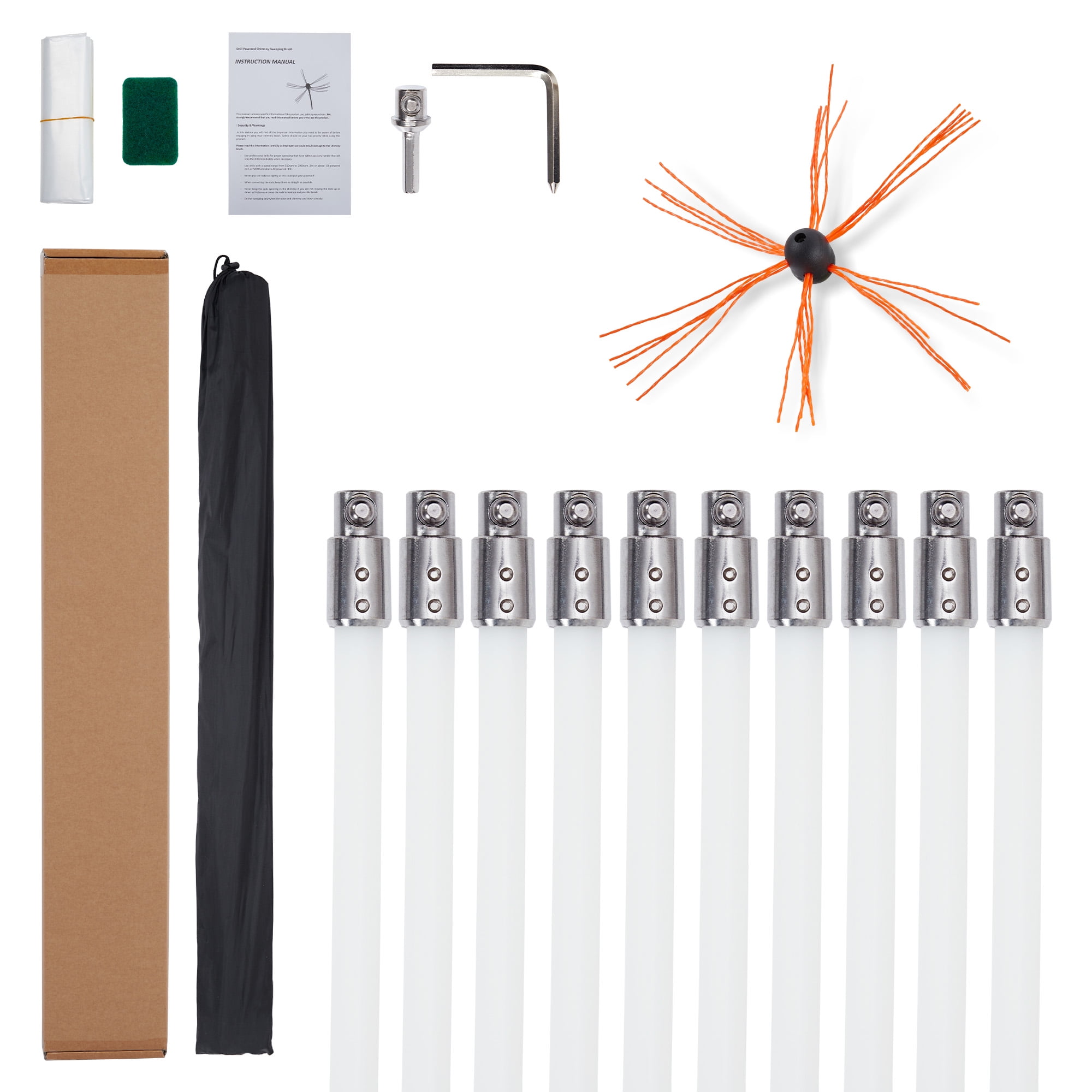 ChimneySwe-epKit, Chimney Cleaning Kit with 7 Nylon Flexible Rods ...