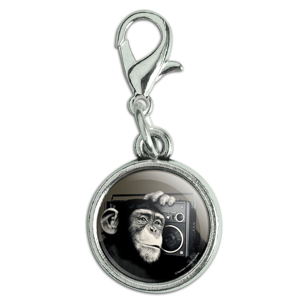 Chimp Monkey With Boombox Radio Antiqued Bracelet Pendant Zipper Pull ...