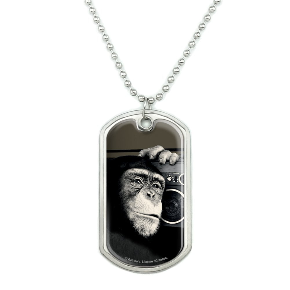 Chimp Monkey With Boombox Radio Military Dog Tag Pendant Necklace with ...