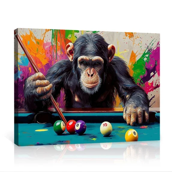 Chimp Playing Pool Wall Art Poster Artwork Decor Modern Home Decoration ...