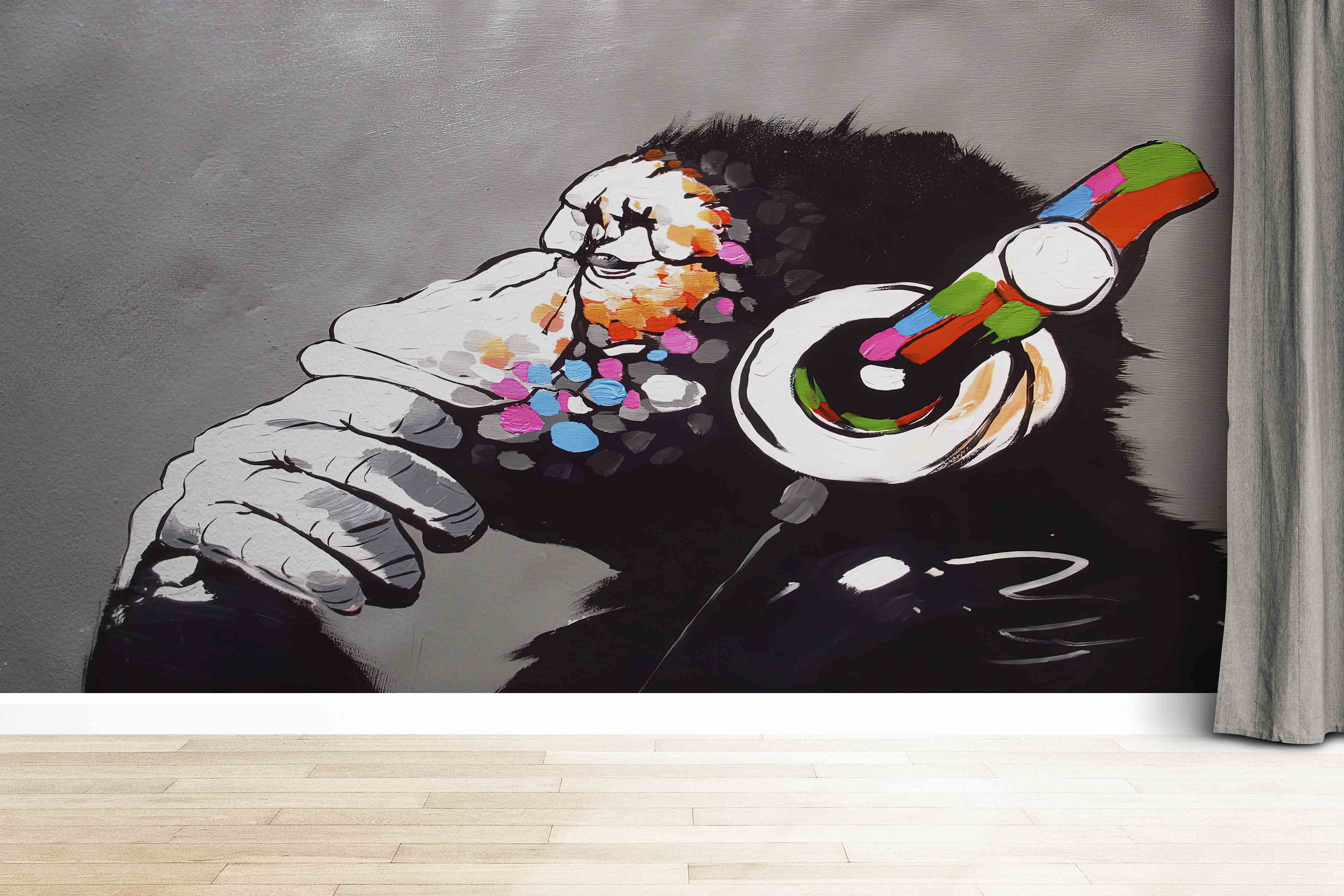 Chimp Wall Poster, Bright Wallpaper, Modern Wallpaper, Graffiti Monkey ...