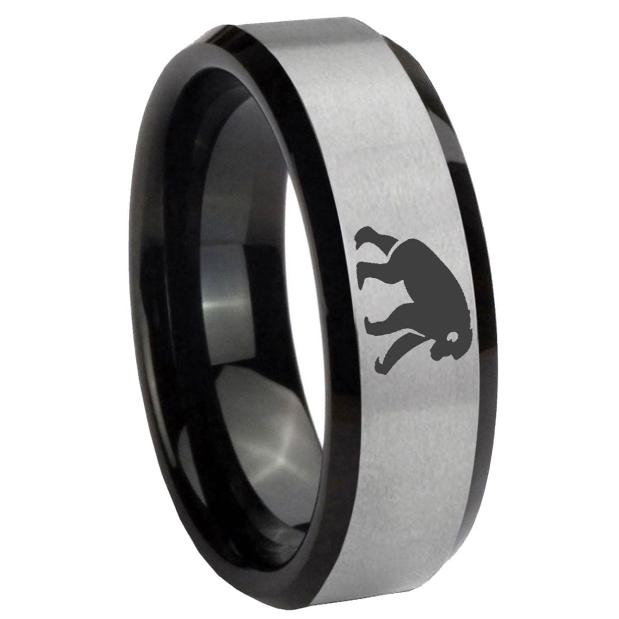 Chimpanzee 8MM Beveled Edge Gray And Black Tungsten Men Ring - Walmart.com