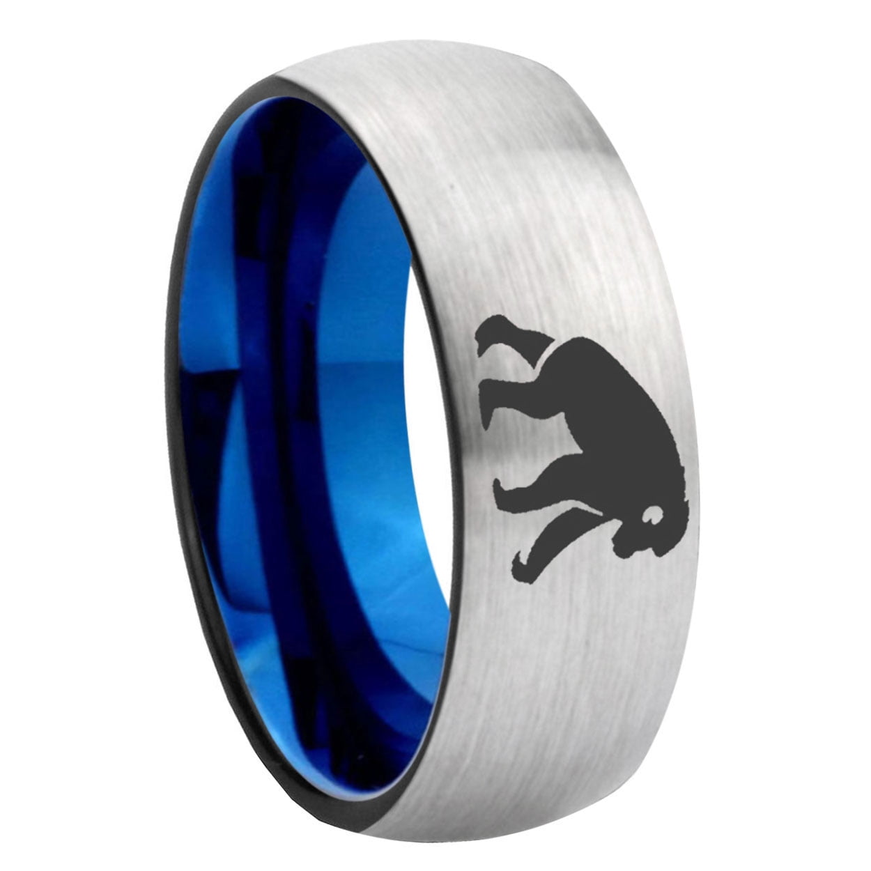 Chimpanzee 8MM Dome Gray and Blue Tungsten Men Ring - Walmart.com