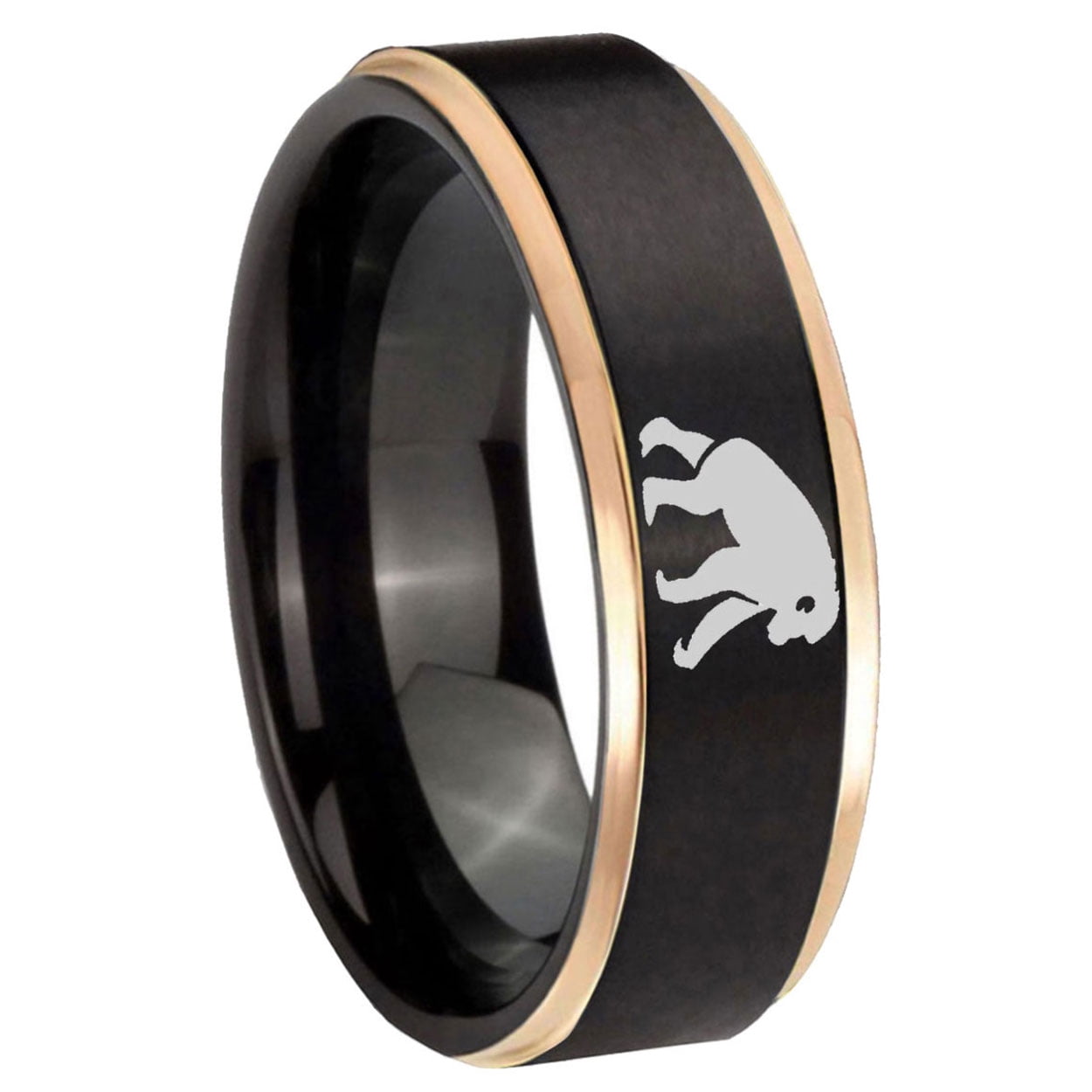 Chimpanzee 8MM Step Edge Black And Rose Gold Tungsten Men Ring ...
