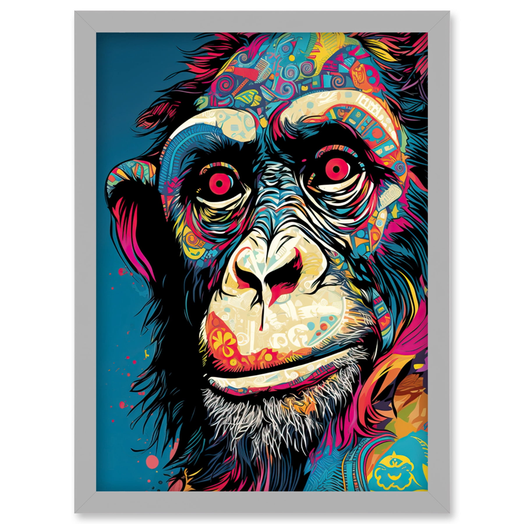 Chimpanzee Acrylic Painting Vibrant Psychedelic Pattern Portrait Modern ...