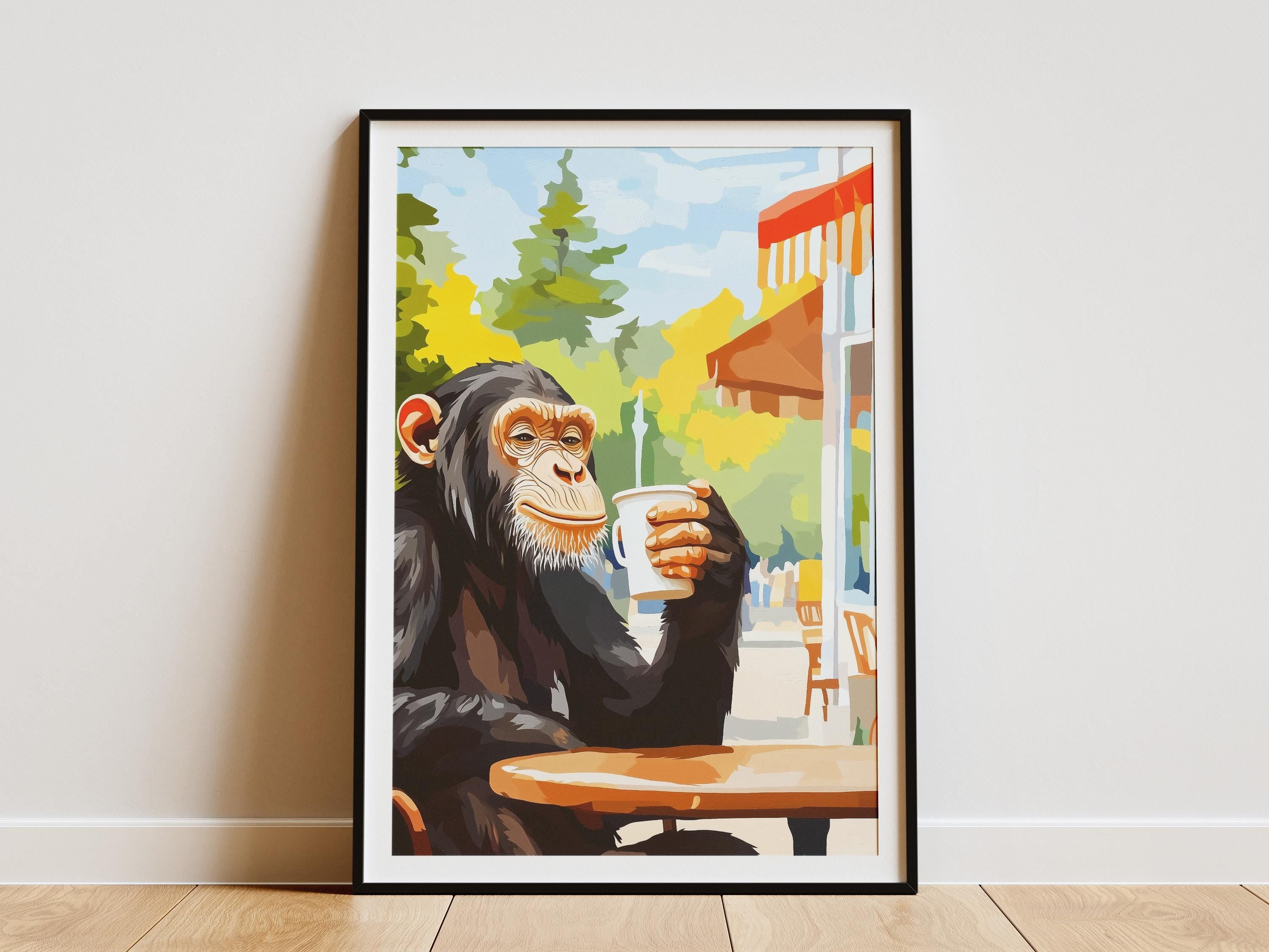Chimpanzee Art Print Cafe Society Animal Wall Art Quirky Home Decor ...
