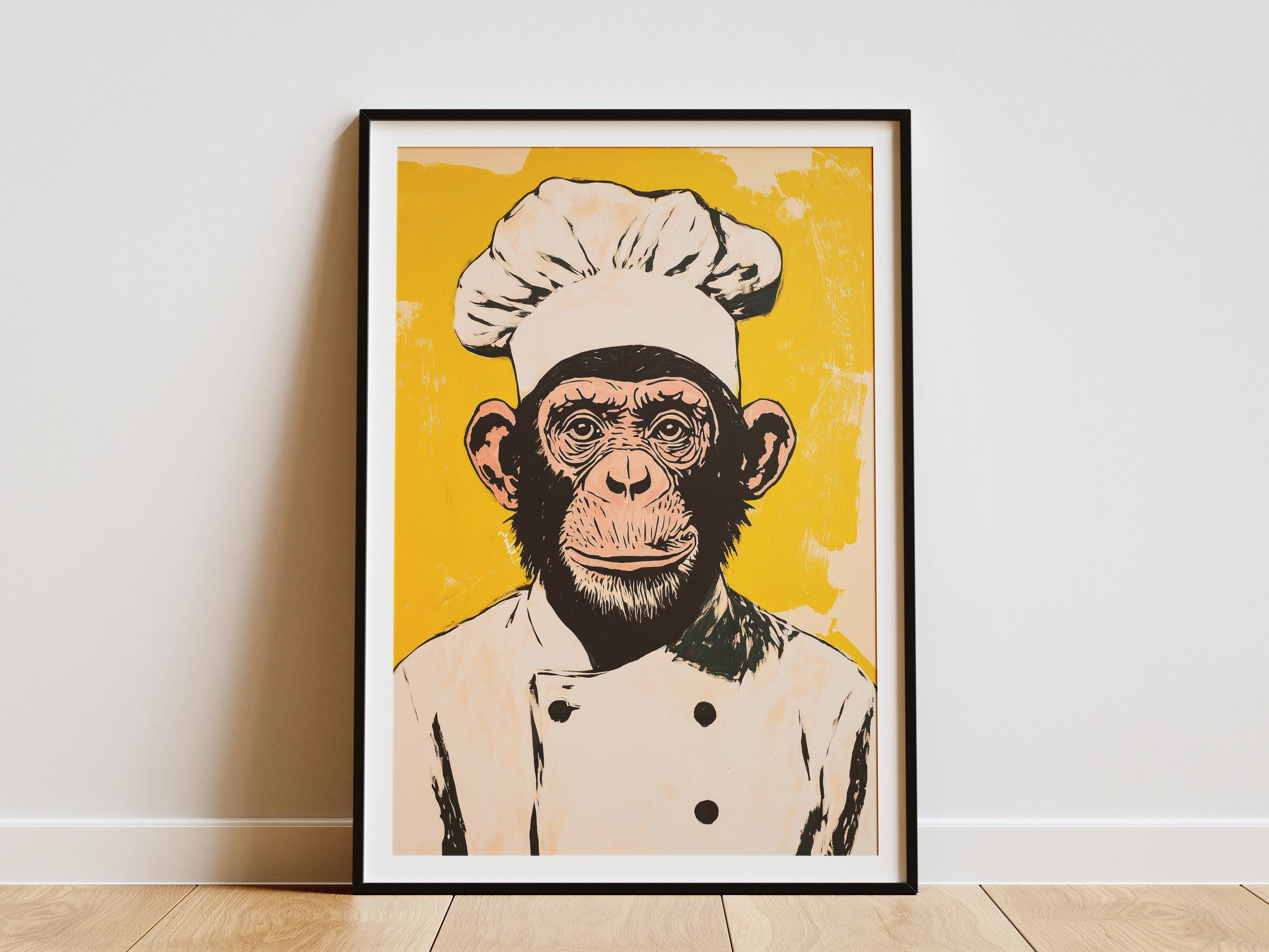 Chimpanzee Chef Art Print Funny Kitchen Decor Animal Chef Poster Quirky ...