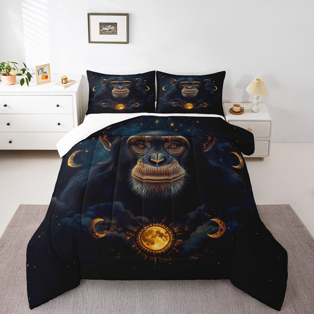Chimpanzee Comforter Set Boho Sun and Moon Galaxy Down Comforter ...