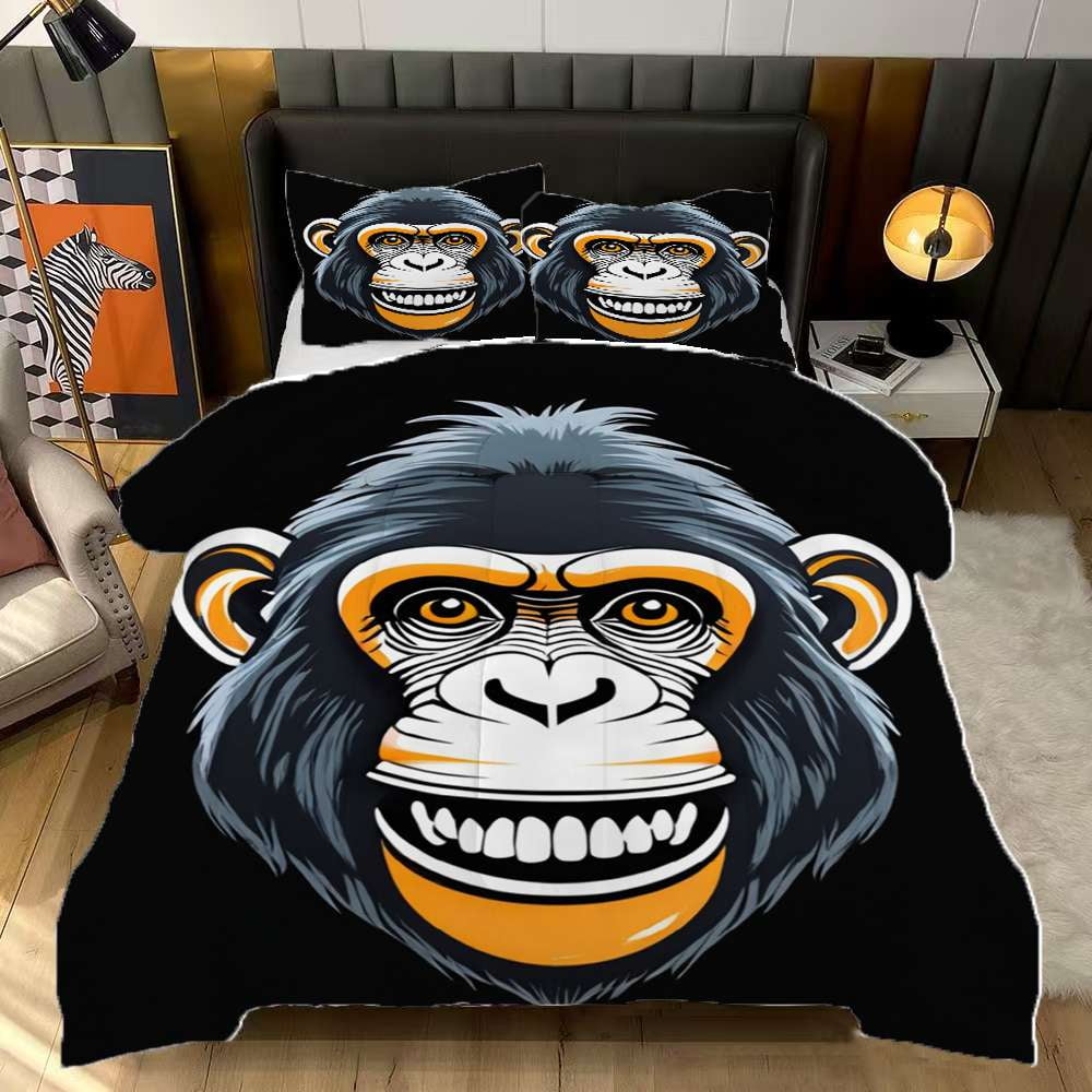 Chimpanzee Face Art Print Comforter Set Twin Size Bedding Set For Travl ...