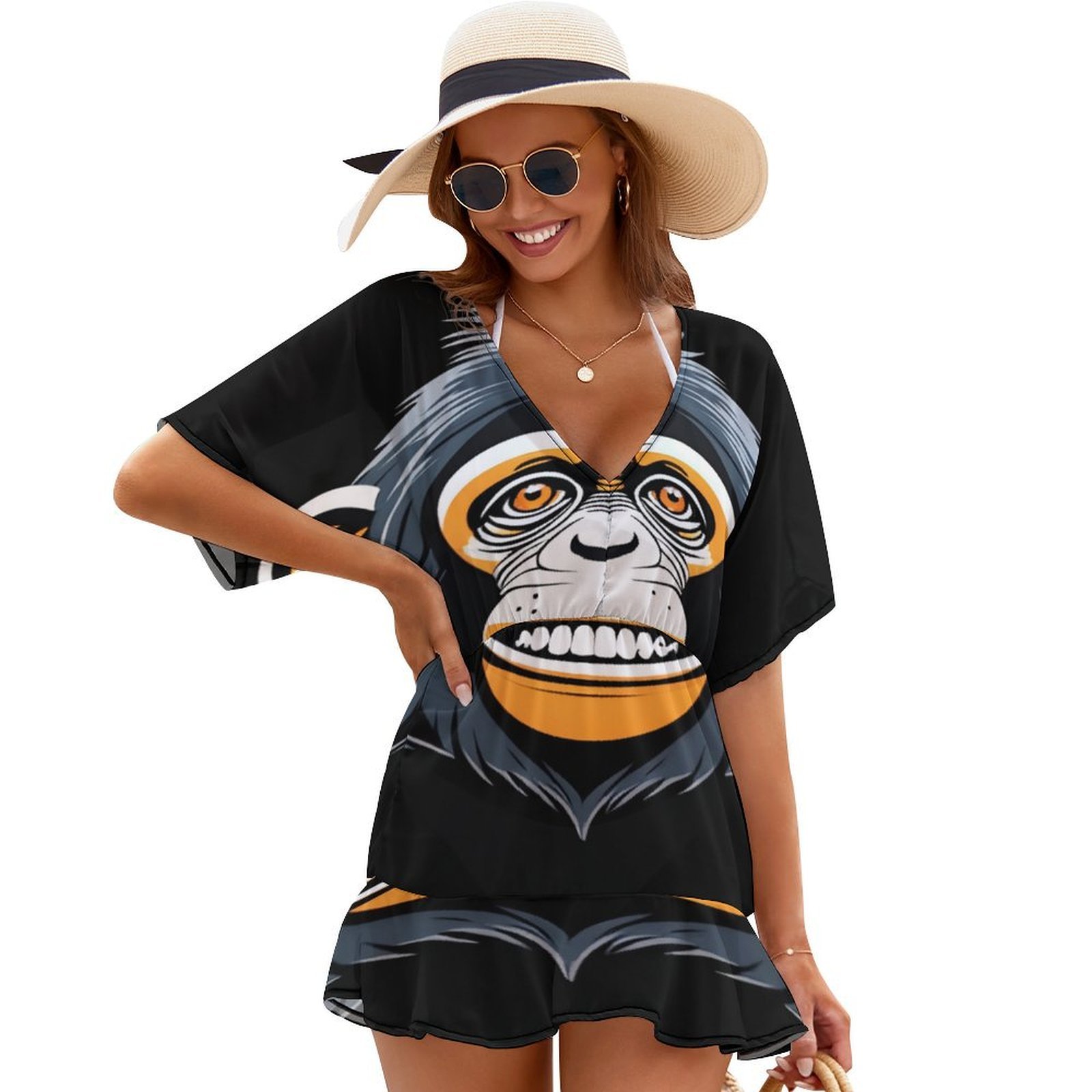 Chimpanzee Face Art Print Cover Ups Dresses Women Summer Dress Vintage ...
