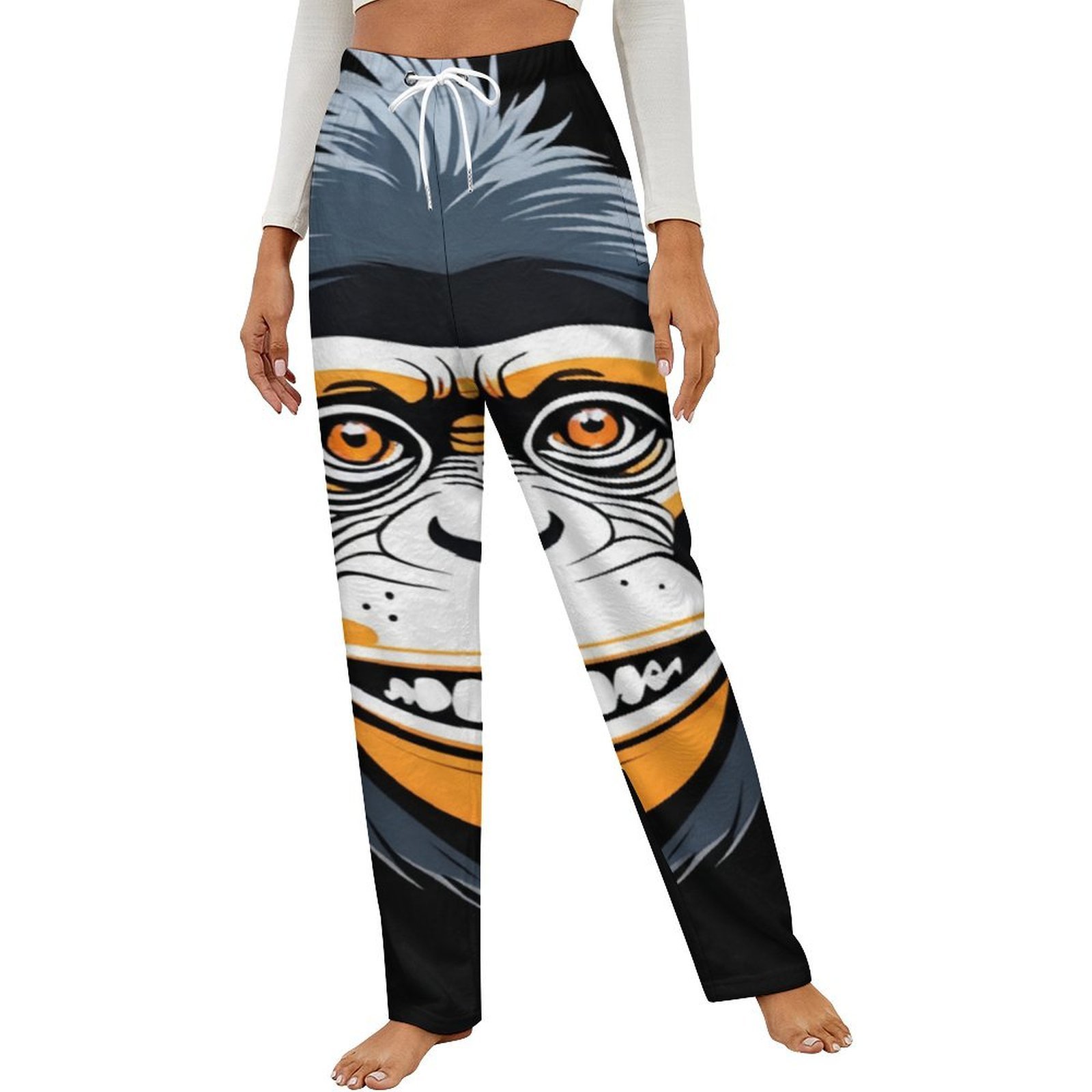 Chimpanzee Face Art Print Winter Female Pants Flannel High Waist Women ...