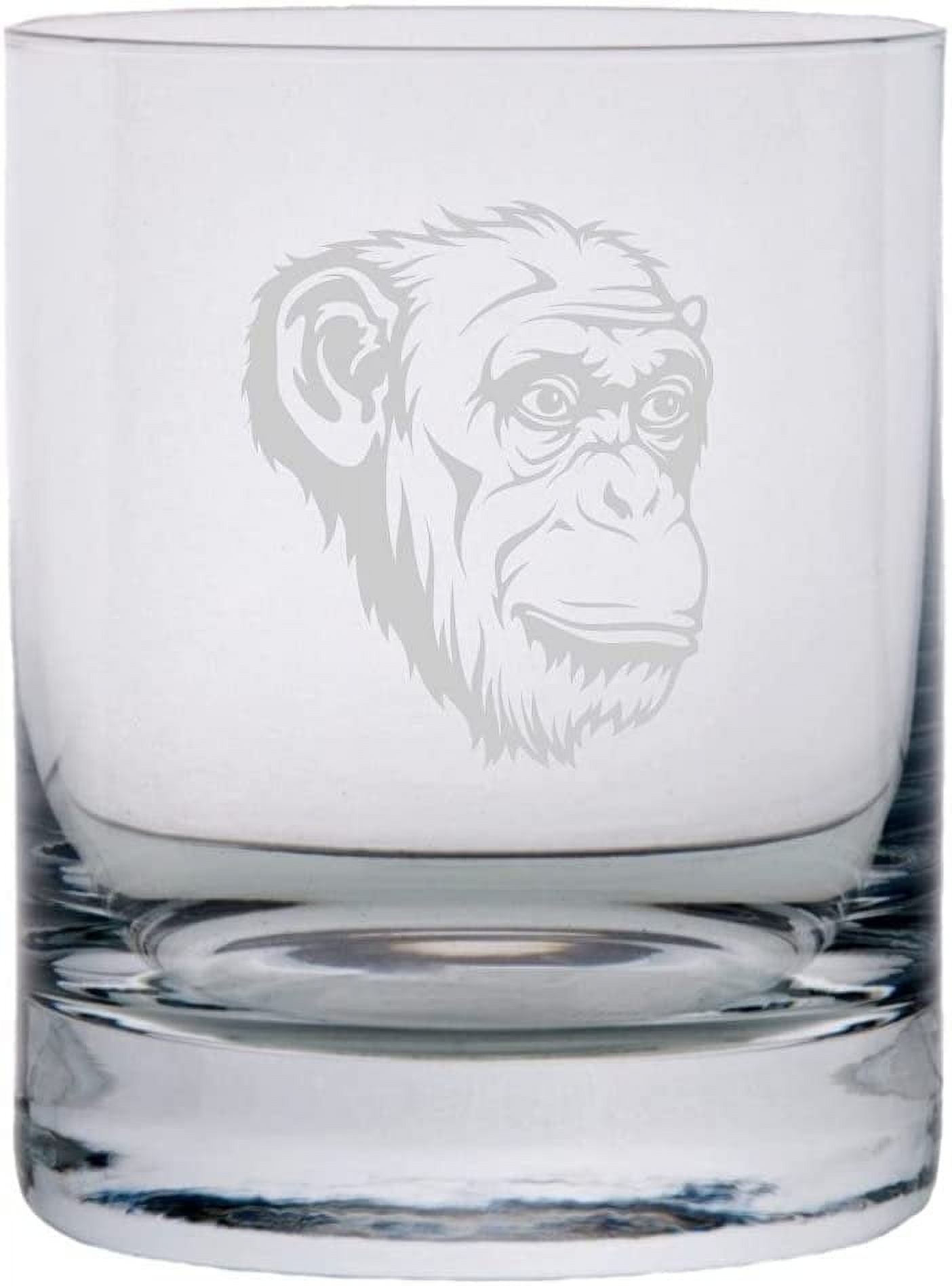 Chimpanzee Face Zoo Animal Themed Etched 10.25oz Crystal Rocks Whisky ...