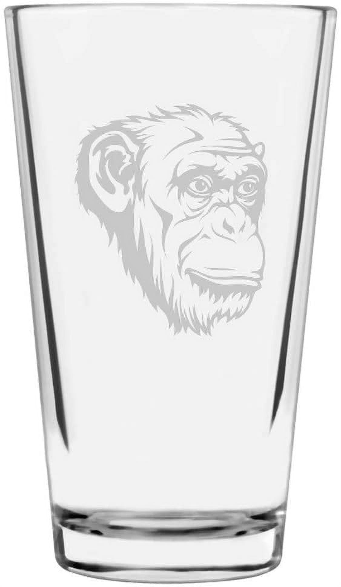 Chimpanzee Face Zoo Animal Themed Etched All Purpose 16oz Libbey Pint ...