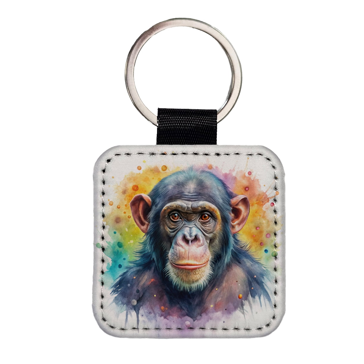 Chimpanzee Monkey Watercolor Faux Leather Square Keychain - Walmart.com