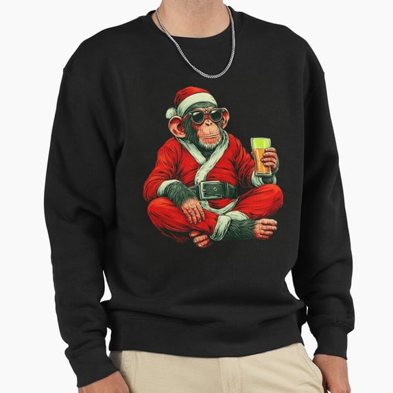 Chimpanzee St. Nick Sunglasses Beer Unisex Sweatshirt Christmas Retro ...