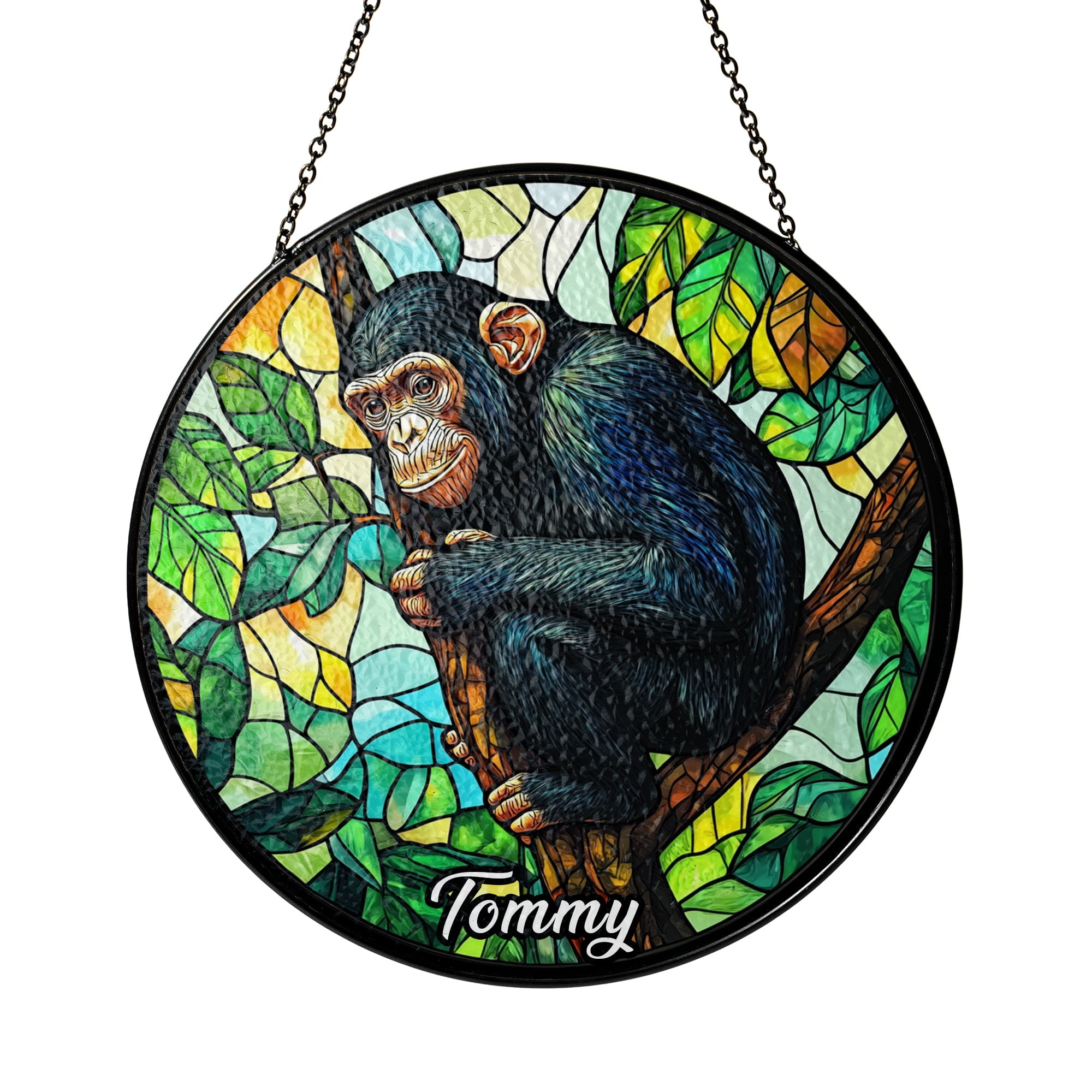 Chimpanzee Stained Glass Suncatcher - Handmade Monkey Window Hanging ...