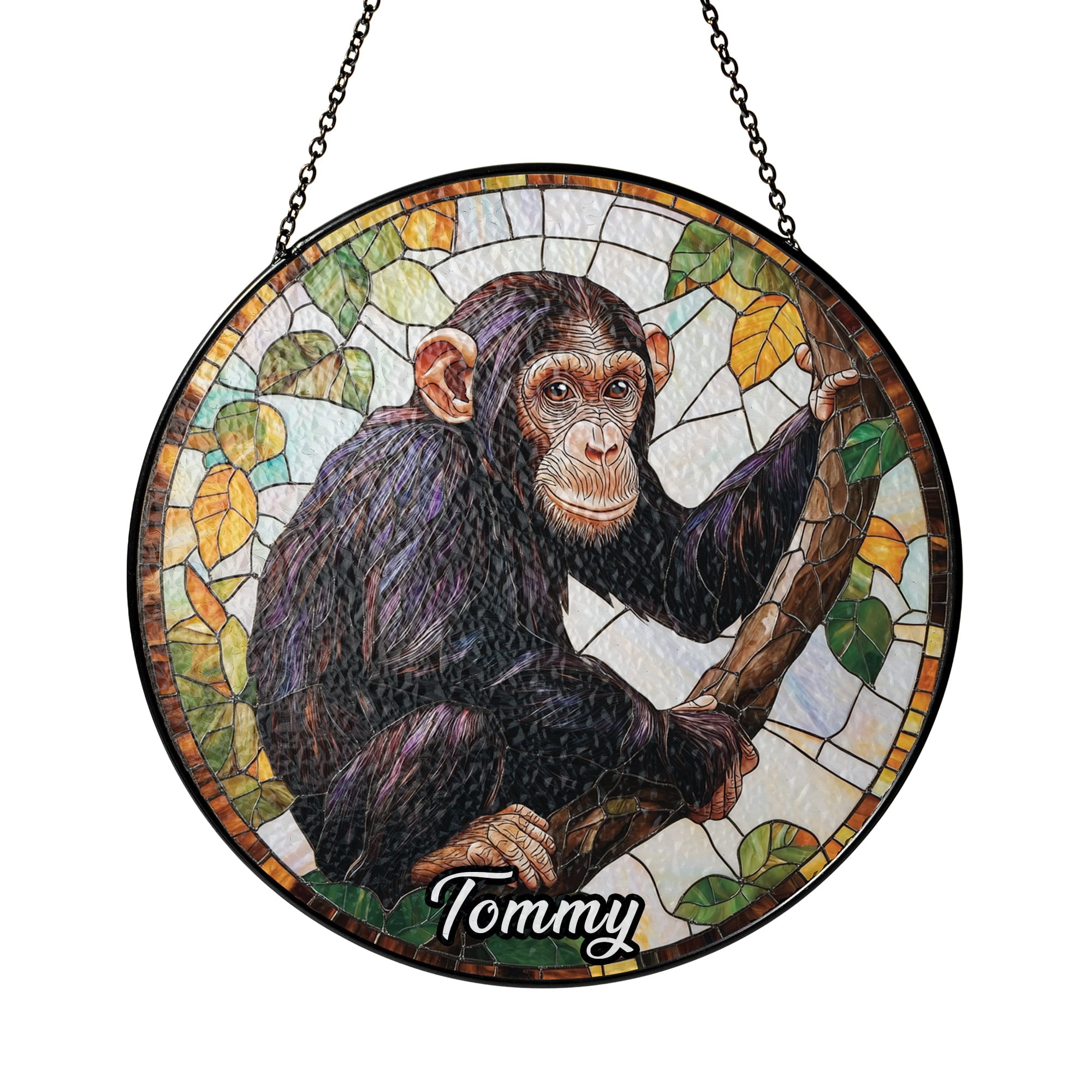 Chimpanzee Stained Glass Suncatcher - Handmade Monkey Window Hanging ...