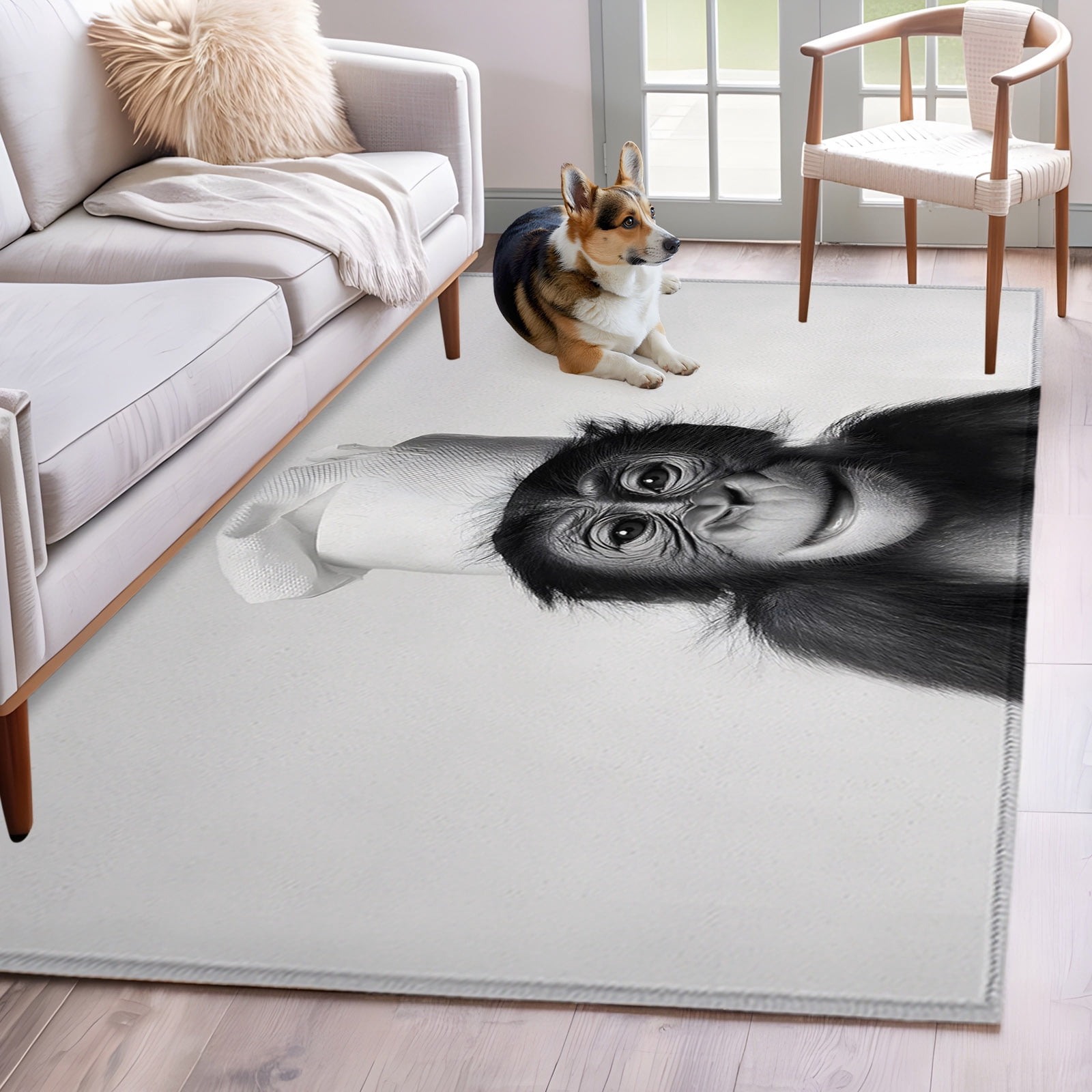 Chimpanzee with Toilet Paper Washable Area Rug 2.7x5 Funny Animal Low ...