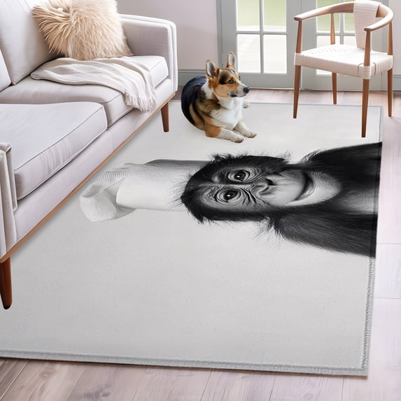 Chimpanzee with Toilet Paper Washable Area Rug 2.7x5 Funny Animal Low ...
