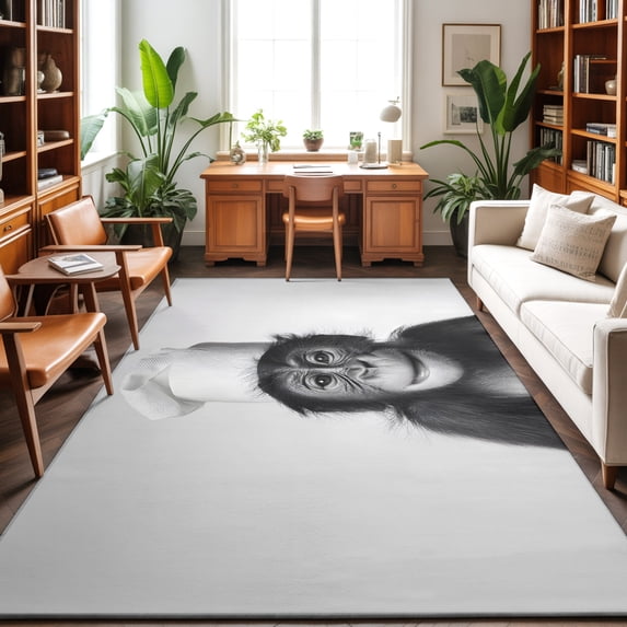 Chimpanzee with Toilet Paper Washable Area Rug 3 x 5 ft Funny Animal ...