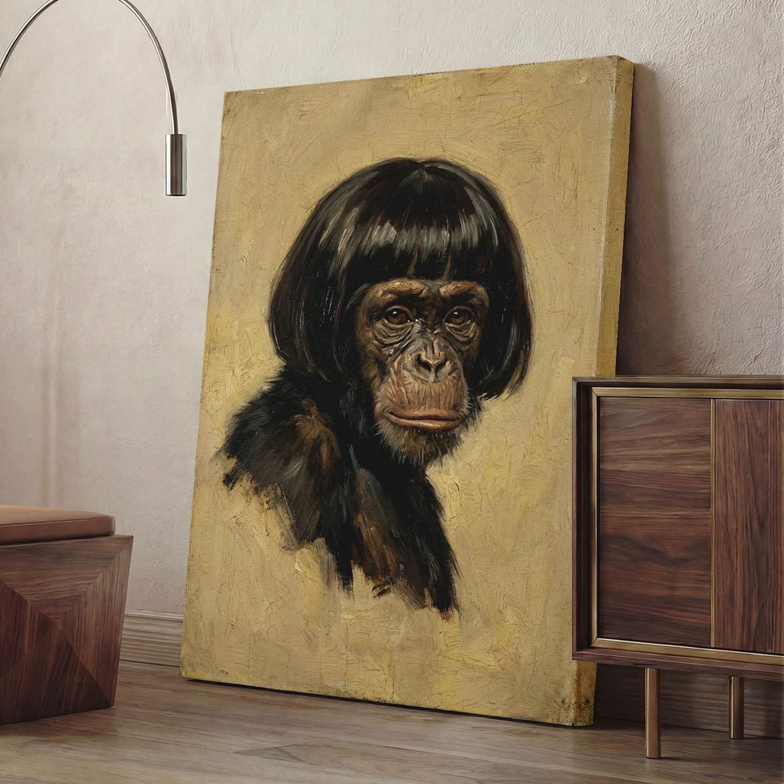 Chimpanzee With Bowl Cut Hair Print Vintage Style Monkey Portrait Ape ...