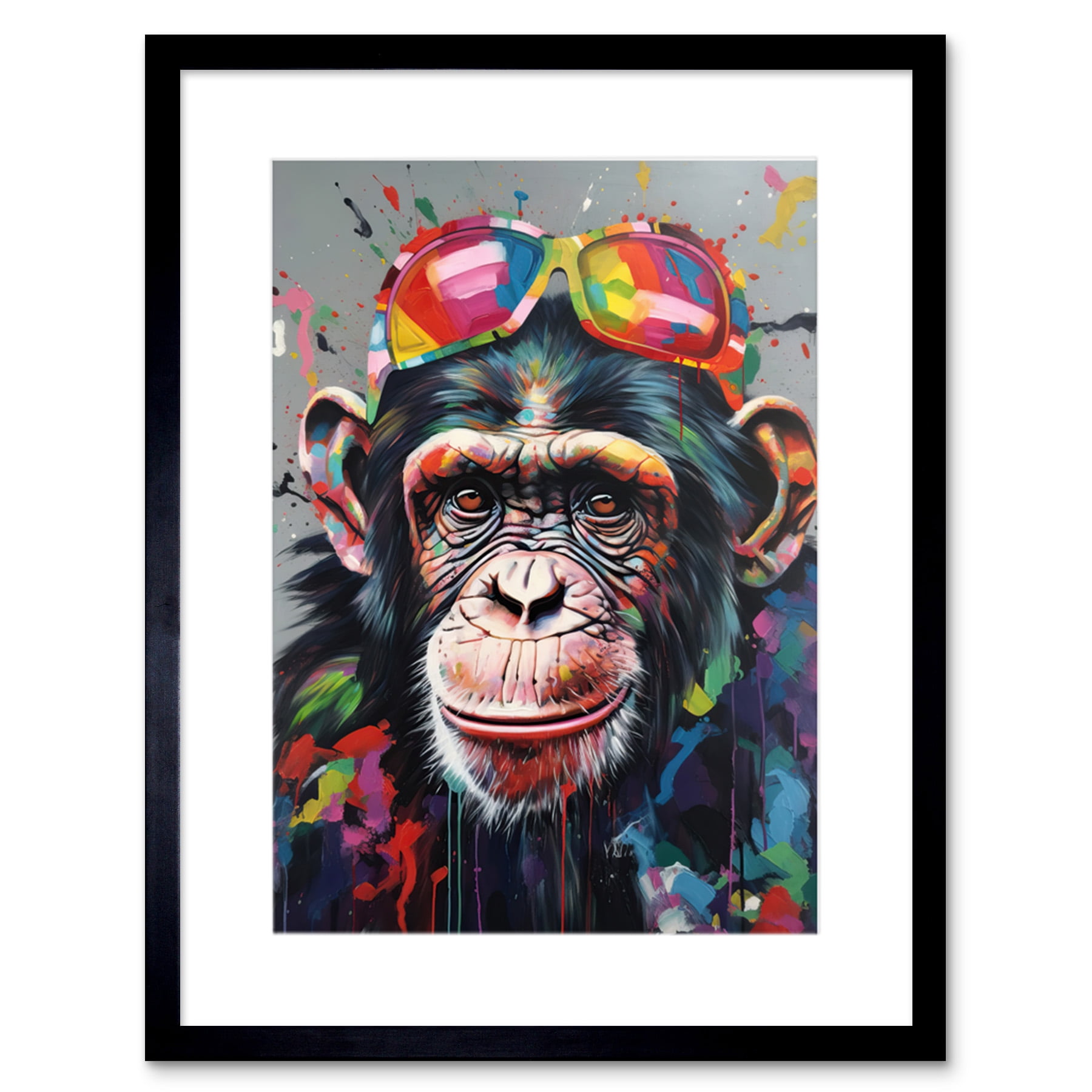 Chimpanzee With Rainbow Sunglasses Modern Pop Art Artwork Framed Wall ...