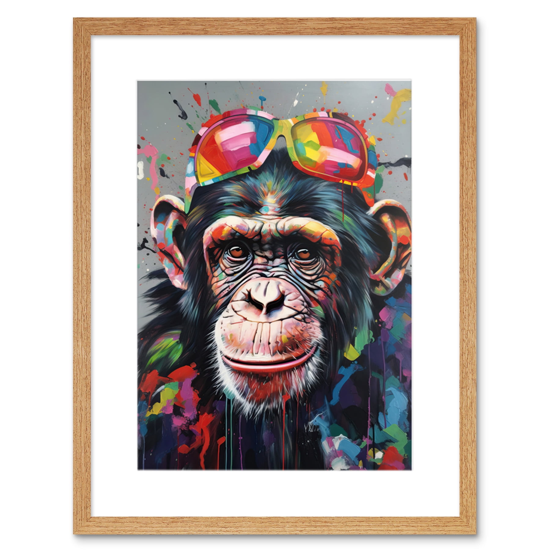 Chimpanzee With Rainbow Sunglasses Modern Pop Art Artwork Framed Wall ...