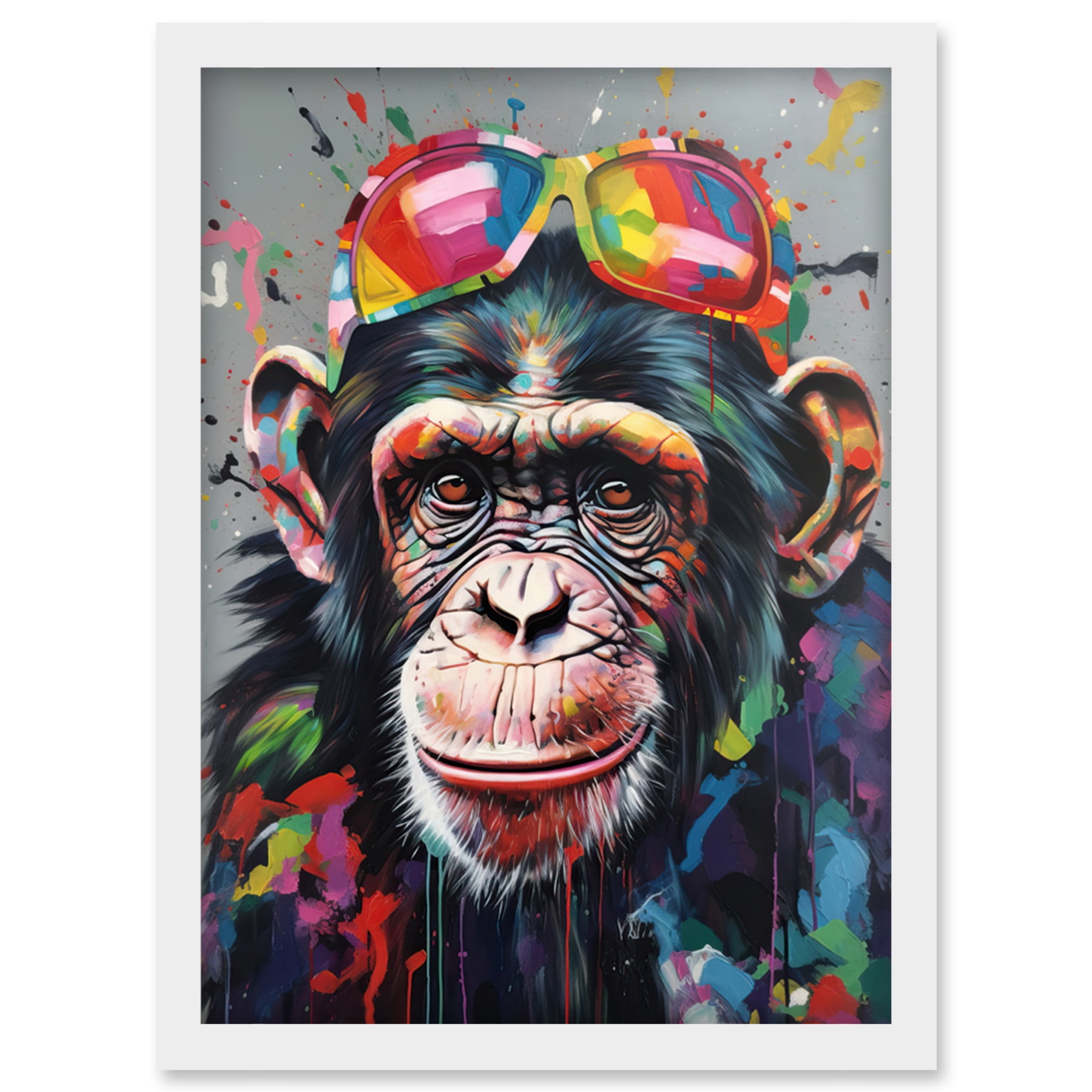 Chimpanzee With Rainbow Sunglasses Modern Pop Art Artwork Framed Wall ...
