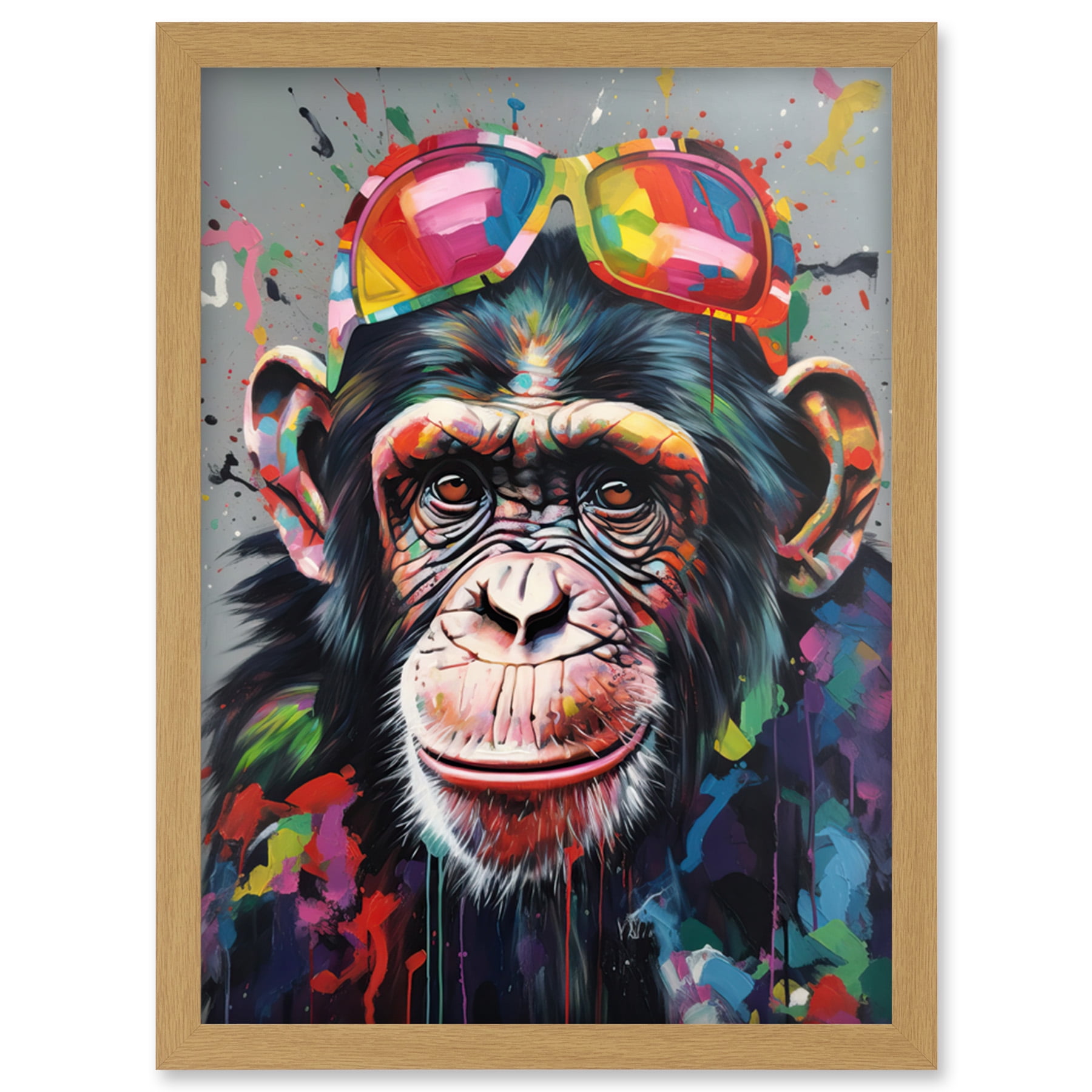 Chimpanzee With Rainbow Sunglasses Modern Pop Art Artwork Framed Wall ...