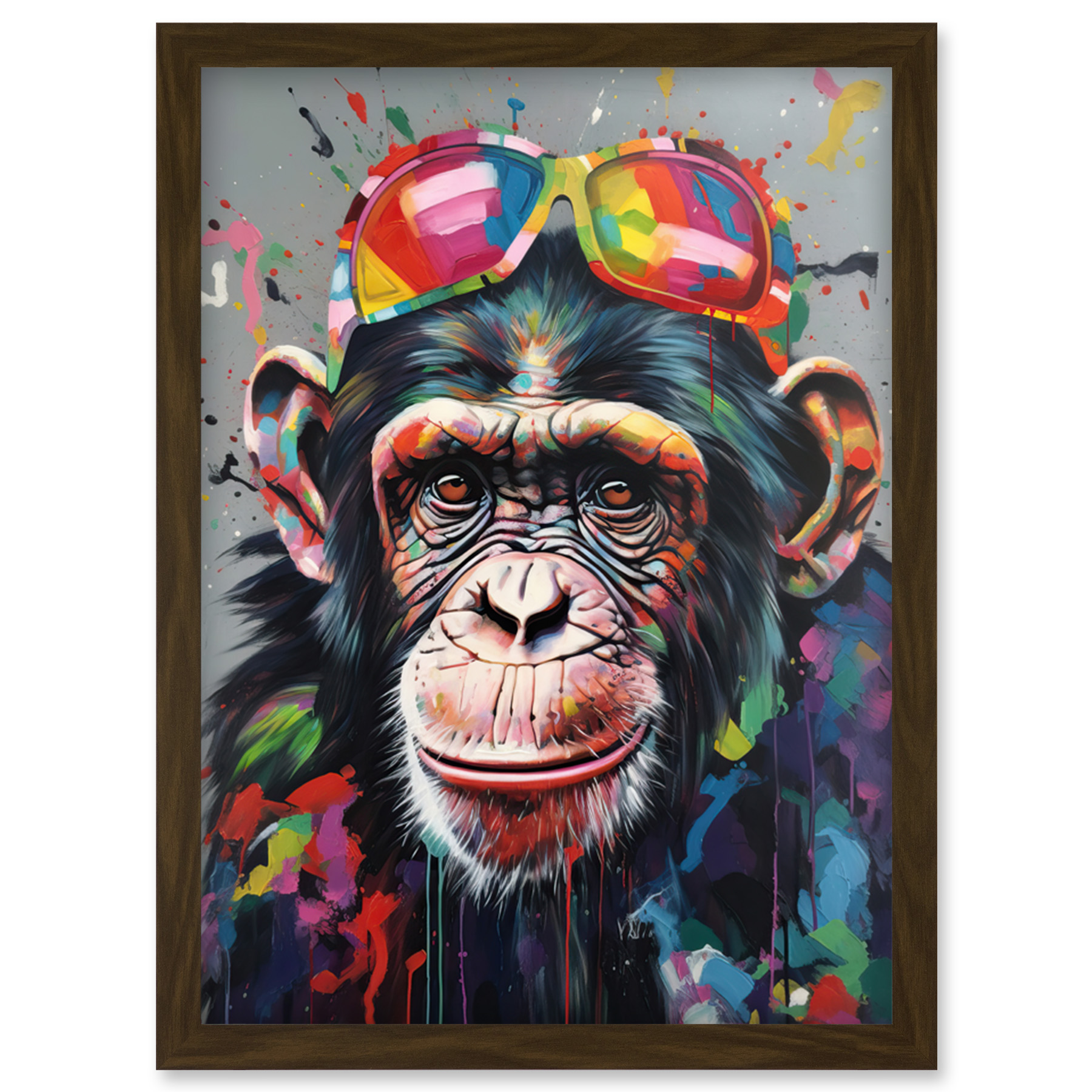 Chimpanzee With Rainbow Sunglasses Modern Pop Art Artwork Framed Wall ...