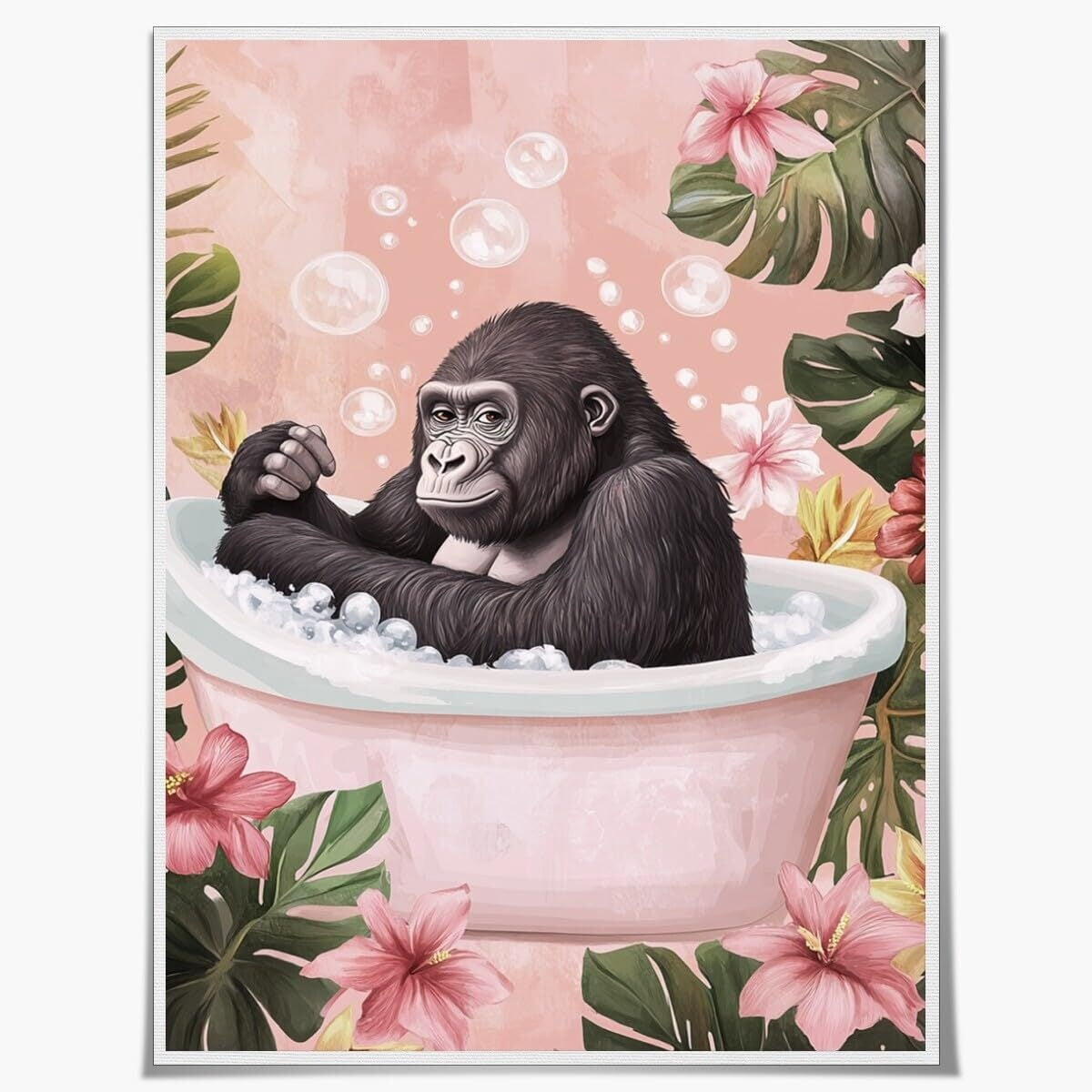 Chimpanzee in Pink Bathtub Wall Art Funny Bathroom Decor Signs Humor ...