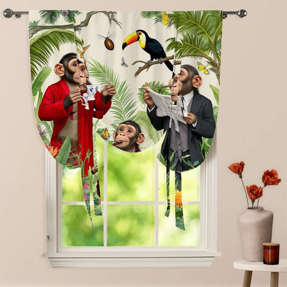 Chimps Enjoy Tropical Paradise Tea Window Curtain for Living Room Roman ...