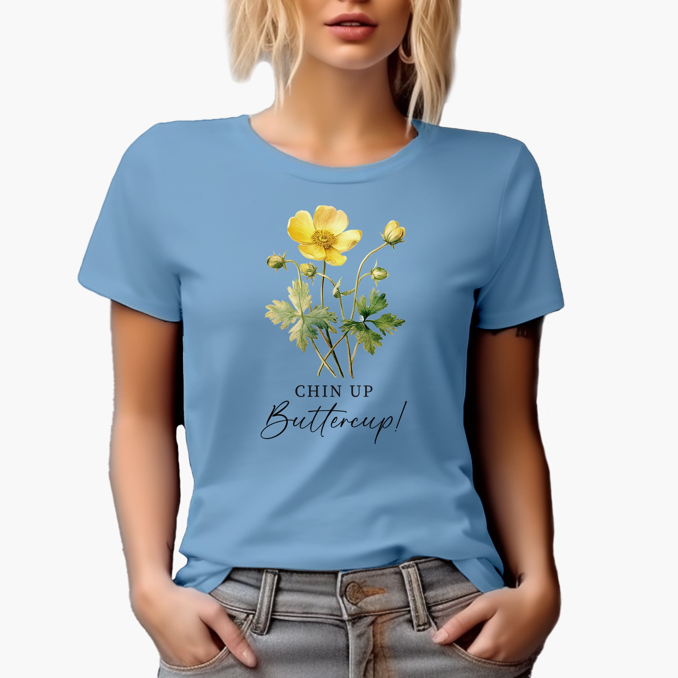 Chin Up, Buttercup with Watercolor Yellow Buttercup Flower Art Merch ...