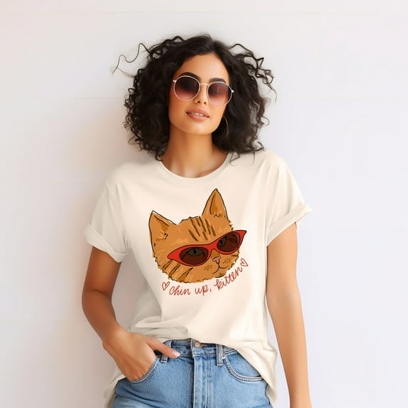 Chin Up Kitten Natural Unisex T-Shirt, Funny Graphic Tee, Trendy Cat ...