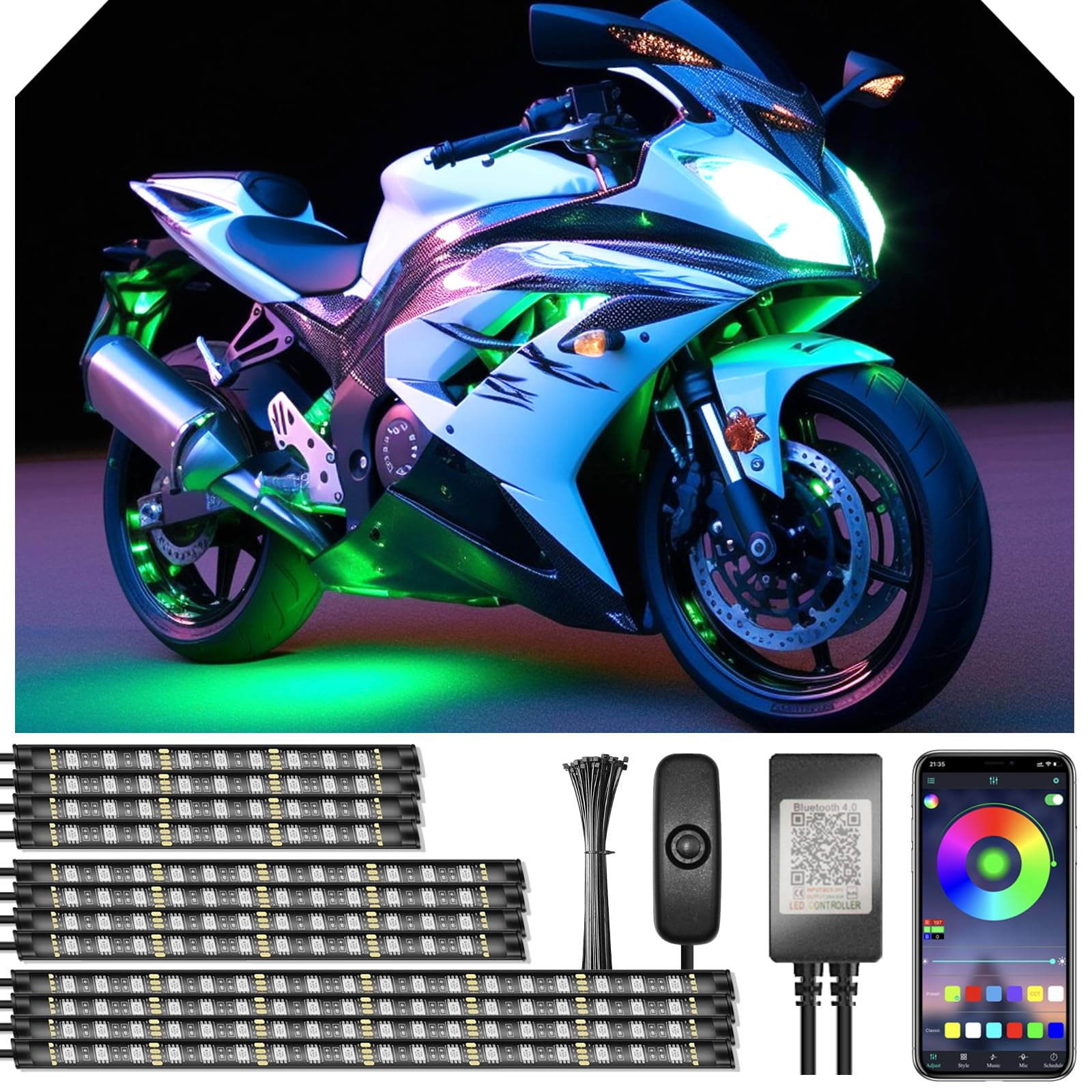 From China 12pcs Motorcycle Underglow LED Strip Light Kit Waterproof ...
