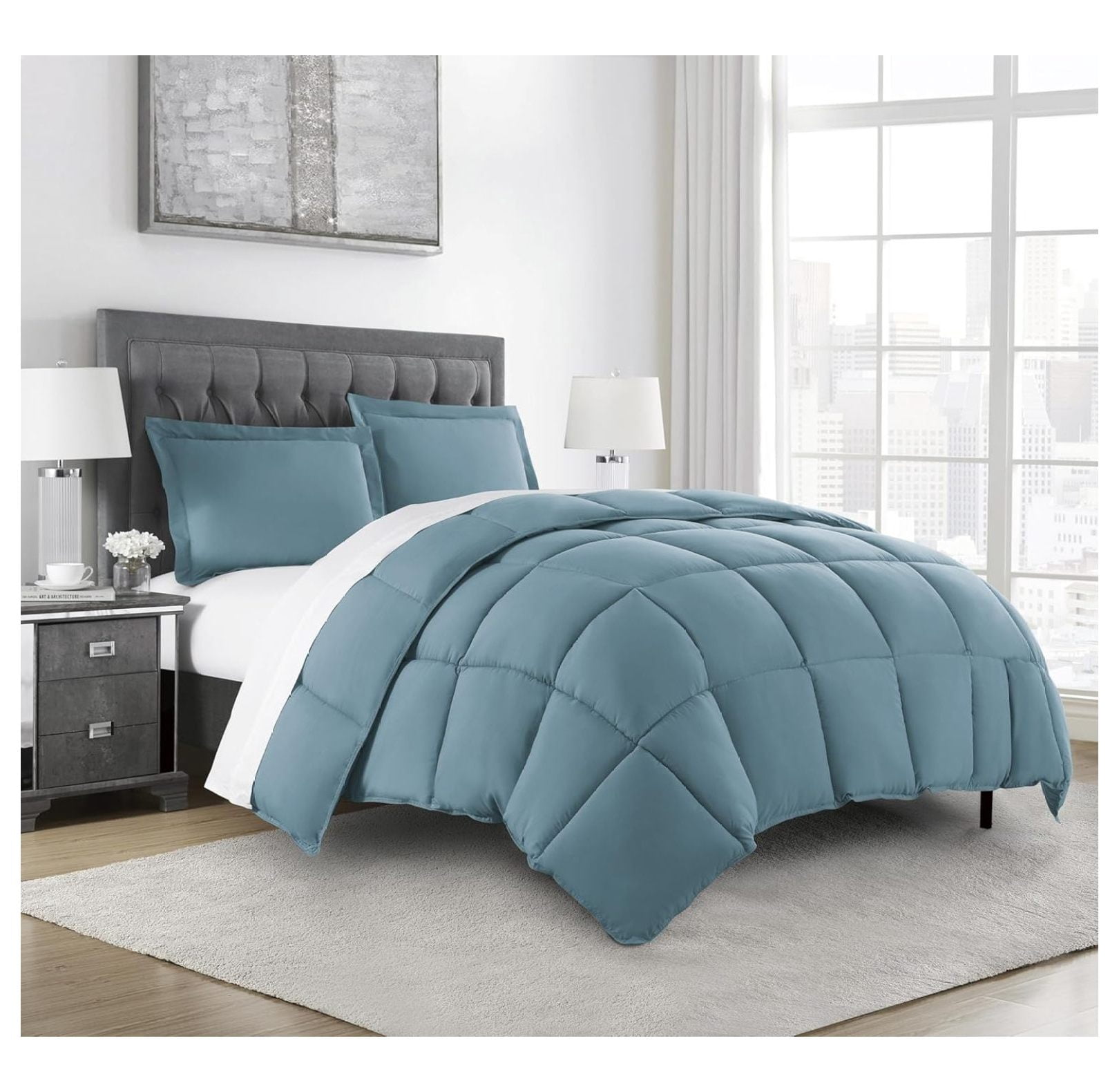 China Blue Down Alternative Comforter Queen - 3-Piece Lightweight ...