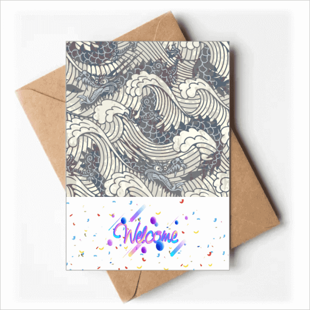 China Blue Dragon Wave Line Painting Repeat Welcome Back Greeting Cards ...